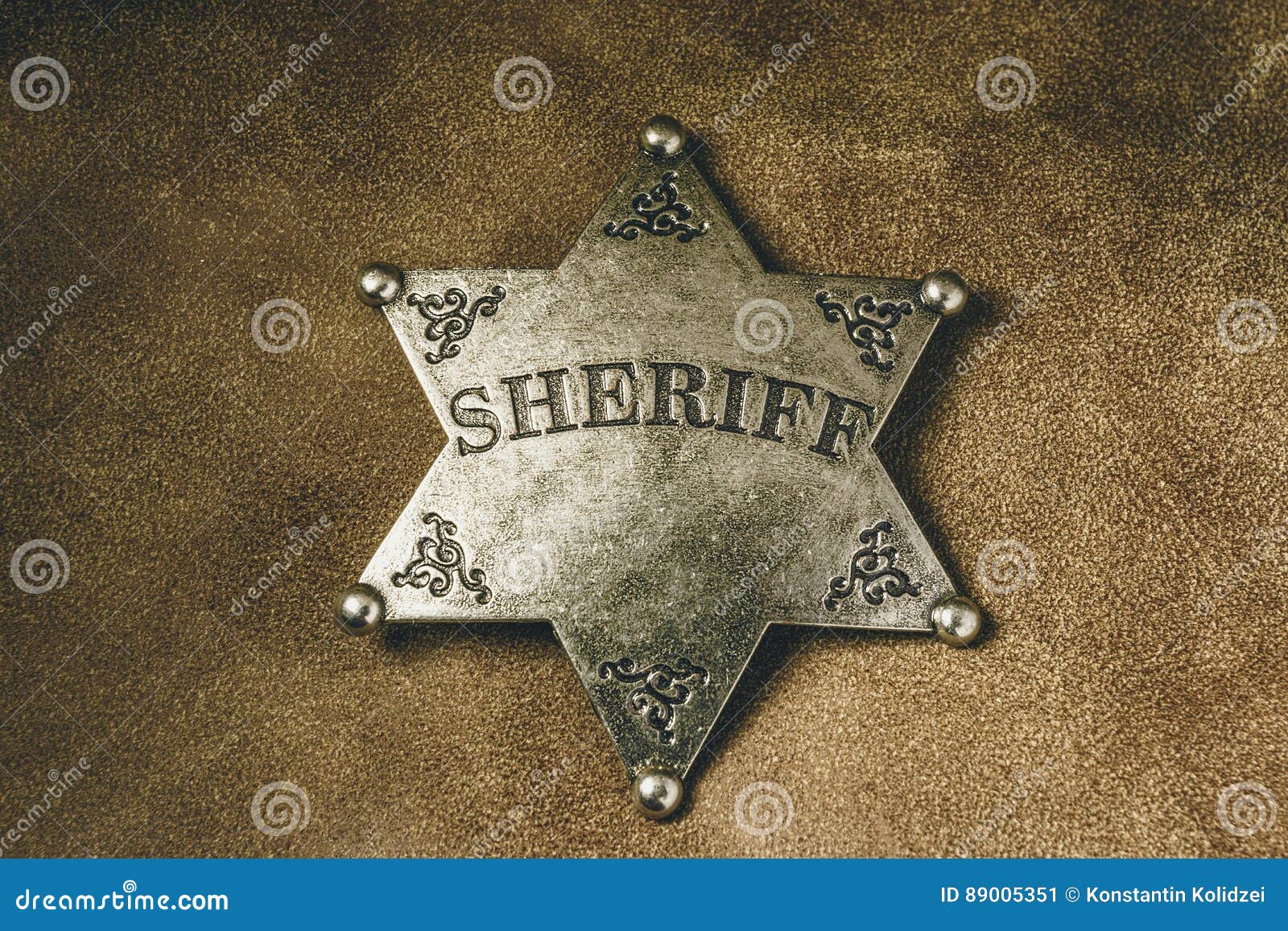 Sheriff Badge on Brown Leather Texture Background. Stock Image - Image ...