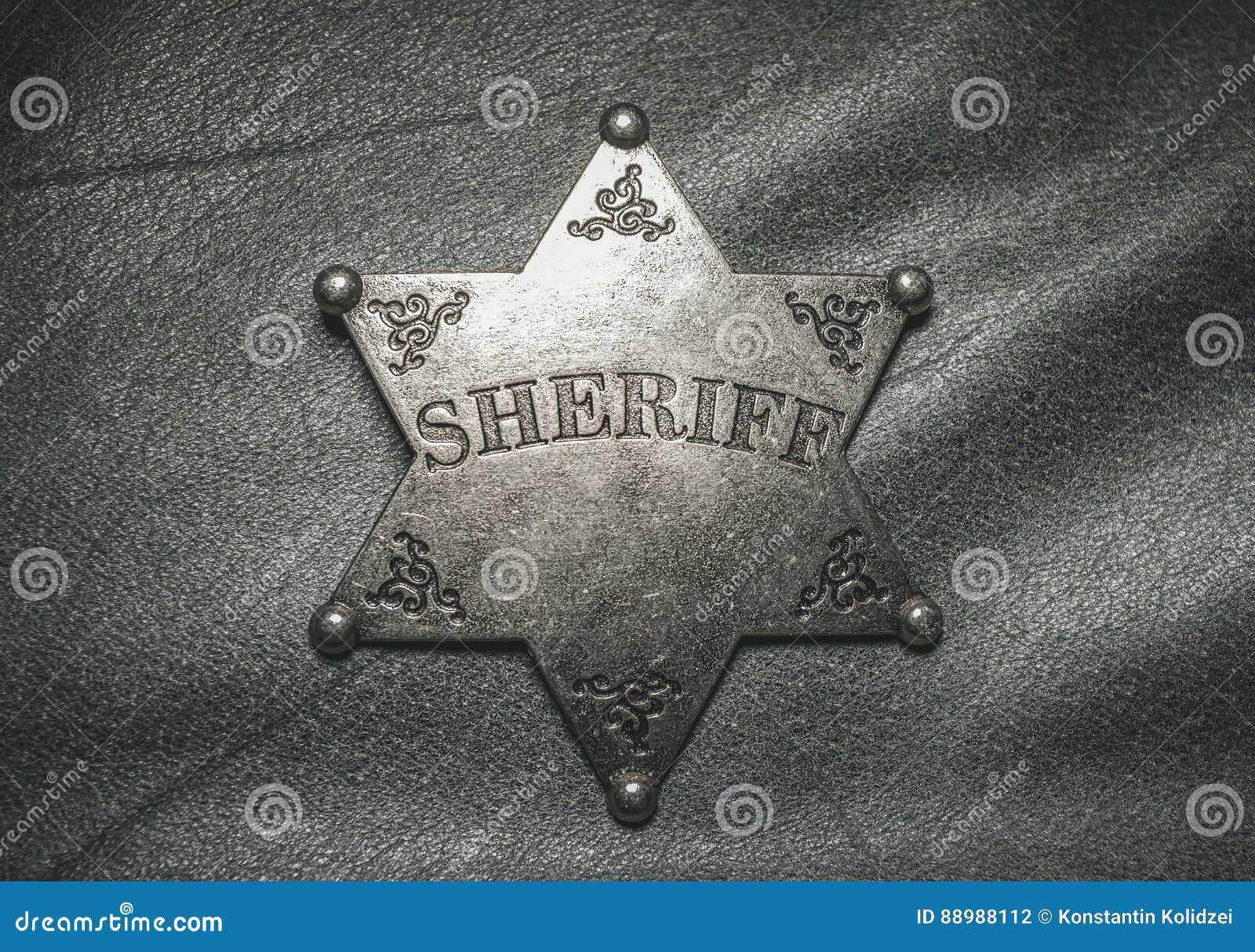 Sheriff Badge on Gray Leather Texture Background. Stock Photo - Image ...