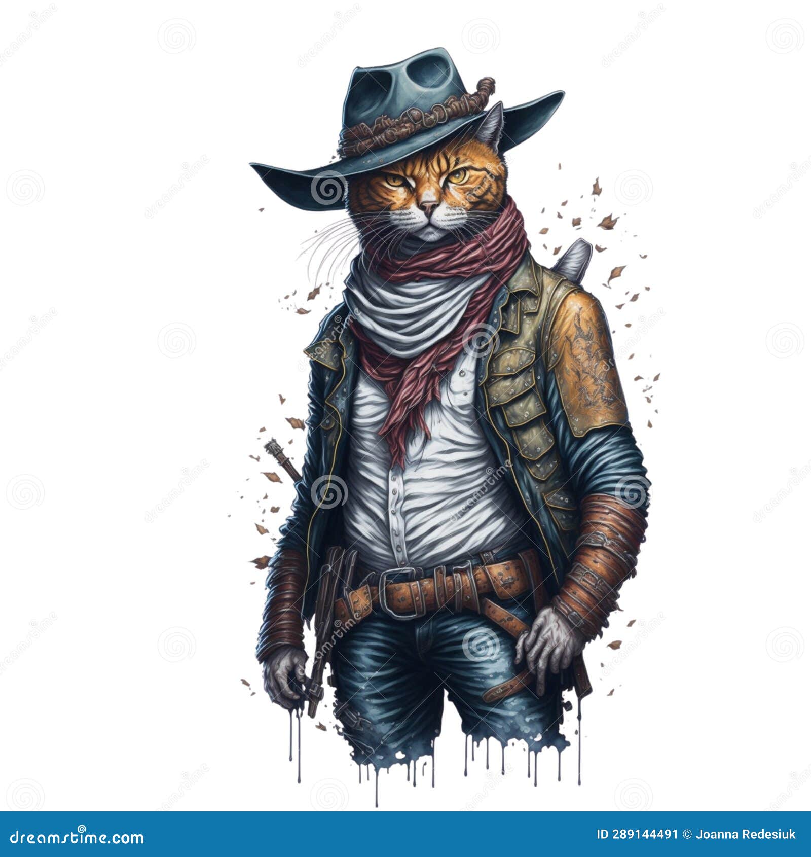 Ginger Cat Cowboy in Hat Isolated on White Background Stock ...