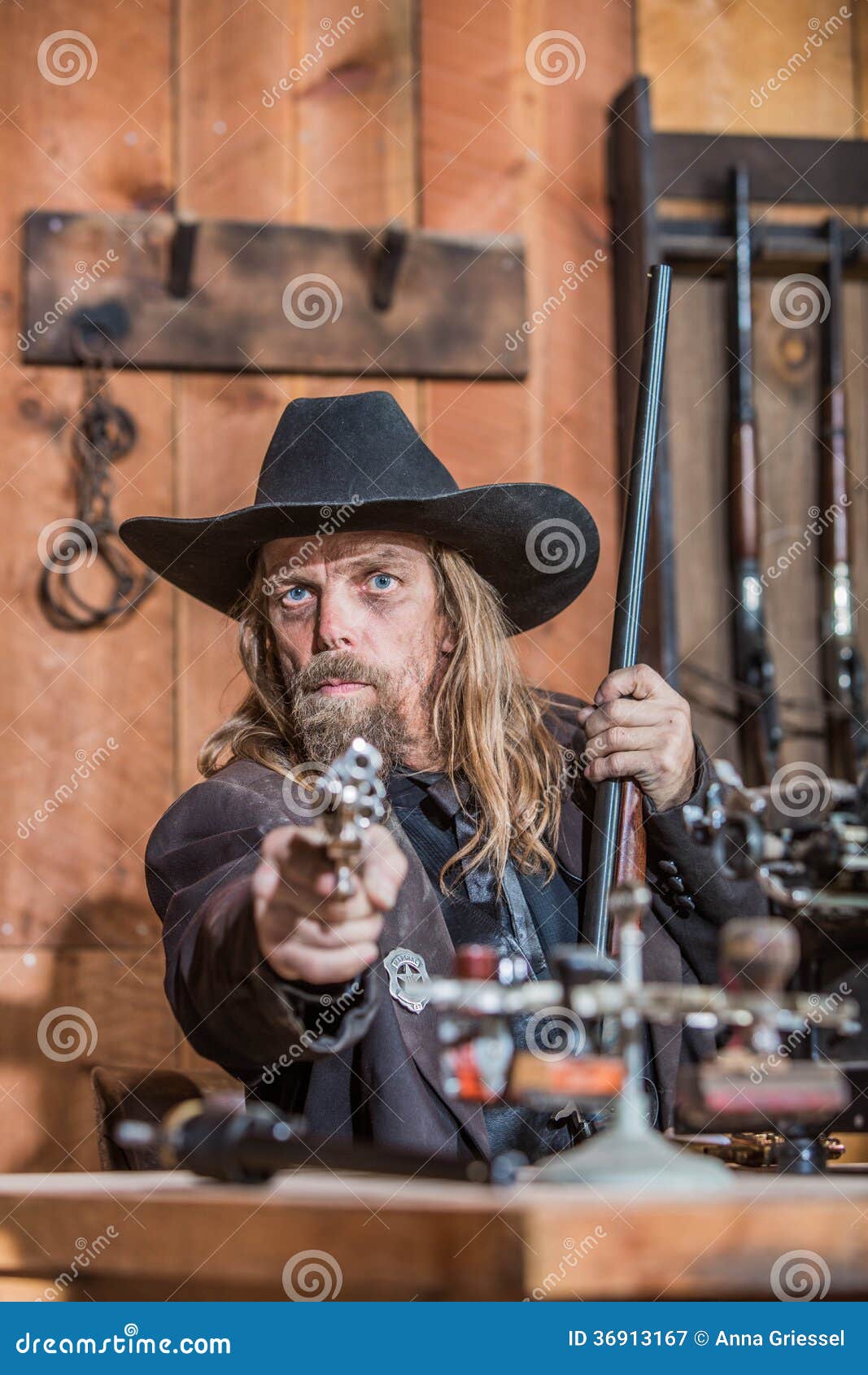Sheriff Points Gun stock image. Image of rustler, robber - 36913167