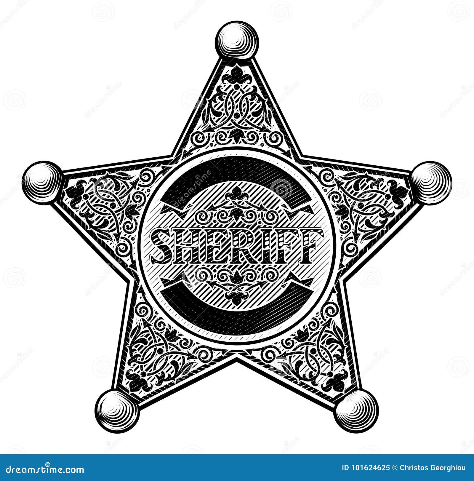 Sheriff Star Badge Etched Style Stock Vector - Illustration of black ...