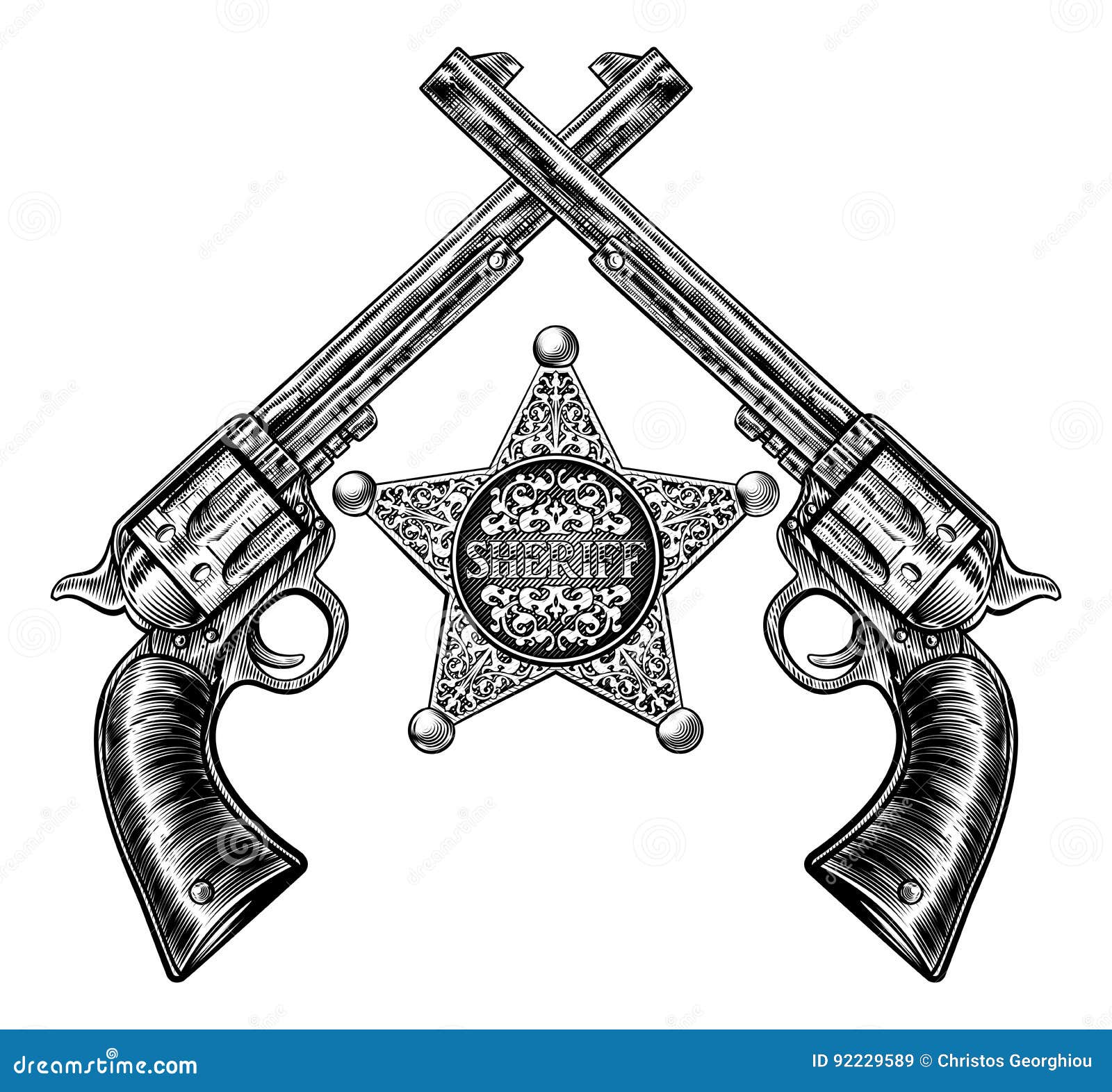 Sheriff Star Badge Y Pistolas Cruzadas Ilustración del Vector ...