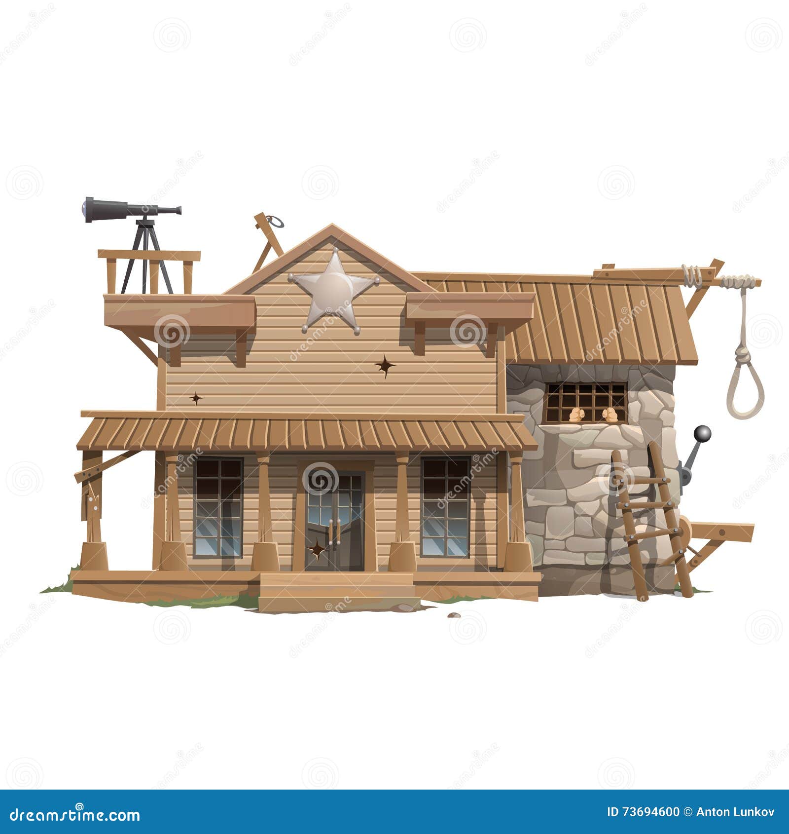 Sheriffs House, Prison and Scaffold Stock Vector - Illustration of door ...