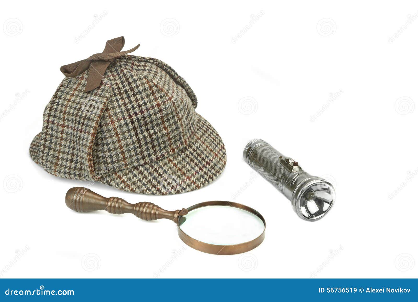 Sherlock Holmes Cap, Weinlese-Lupe Und Retro- Flashlig Stockbild - Bild ...