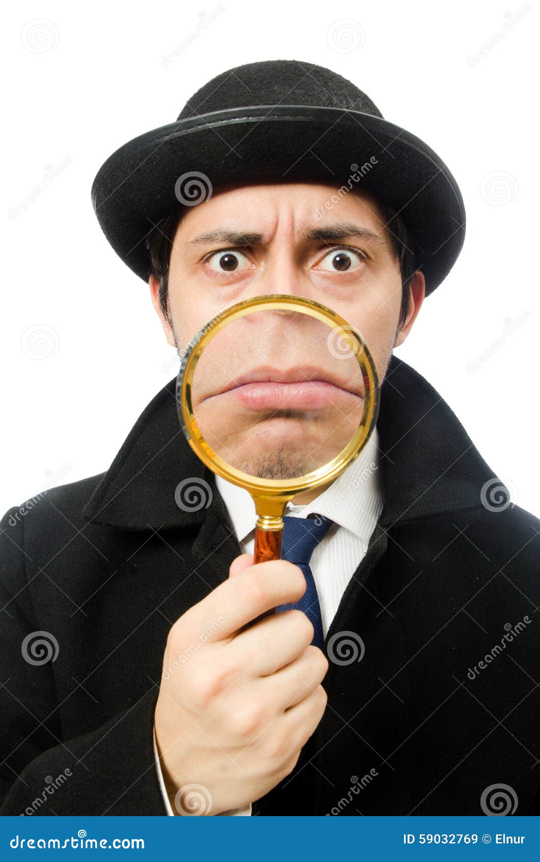 Sherlock Holmes with Magnifying Glass Isolated on Stock Image - Image ...
