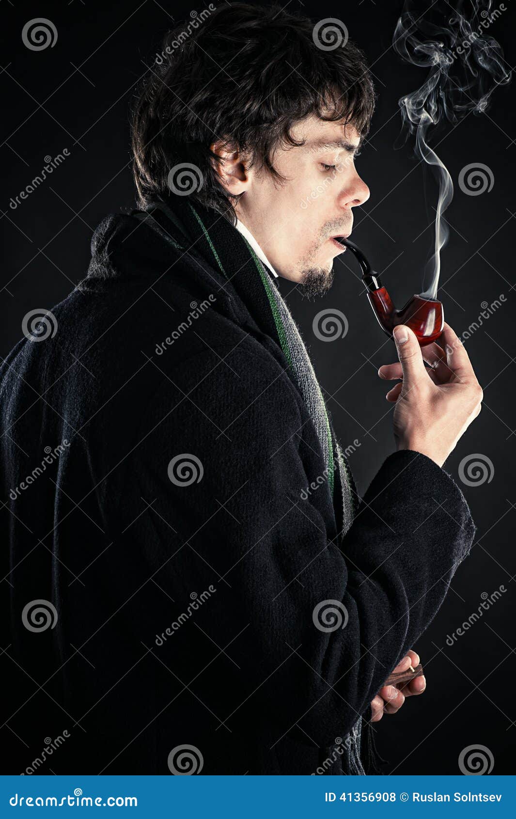 Sherlock Holmes with a Pipe Stock Photo - Image of beard, curly: 41356908