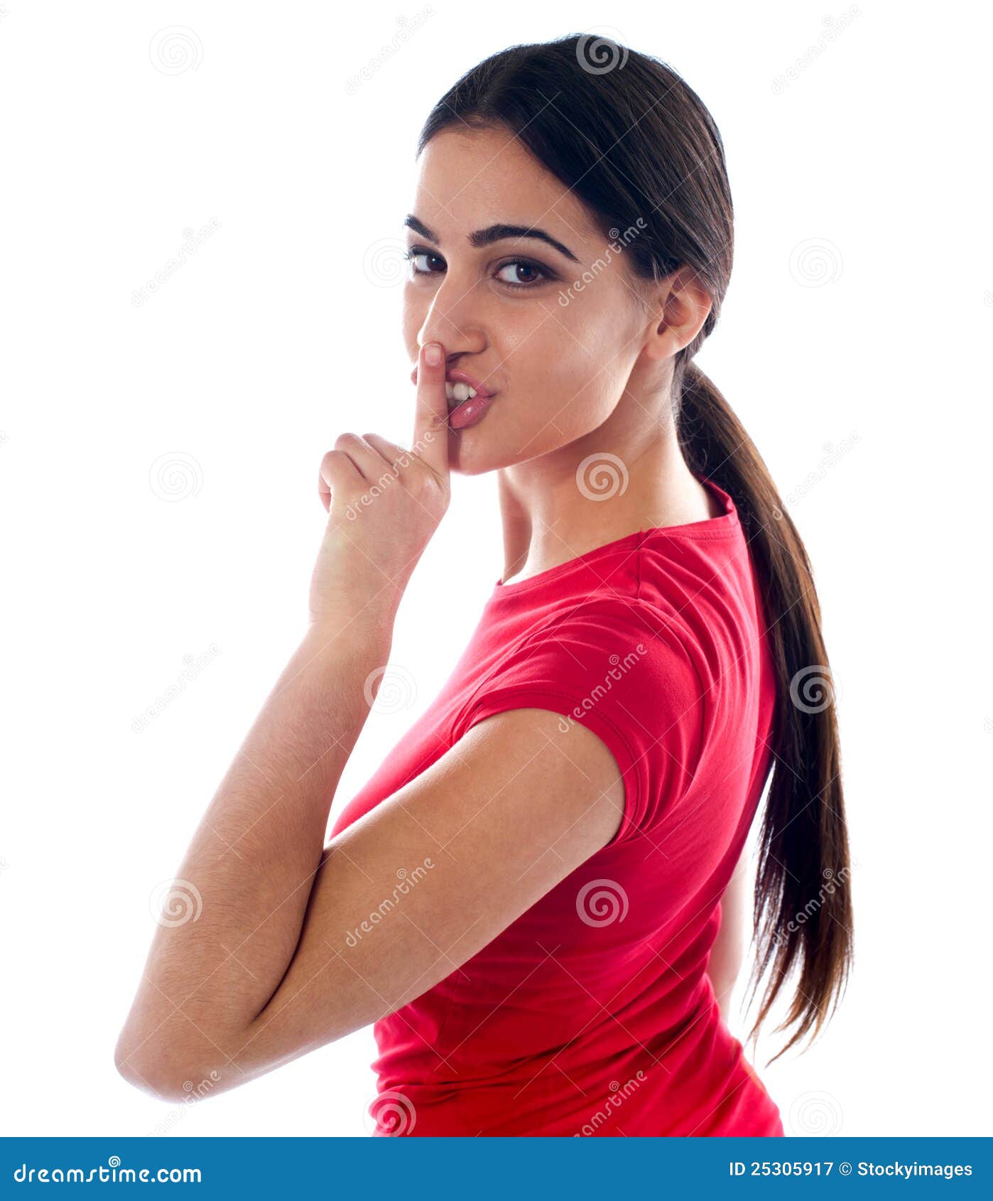 Shh? Adolescente Con El Dedo En Sus Labios Imagen de archivo - Imagen ...