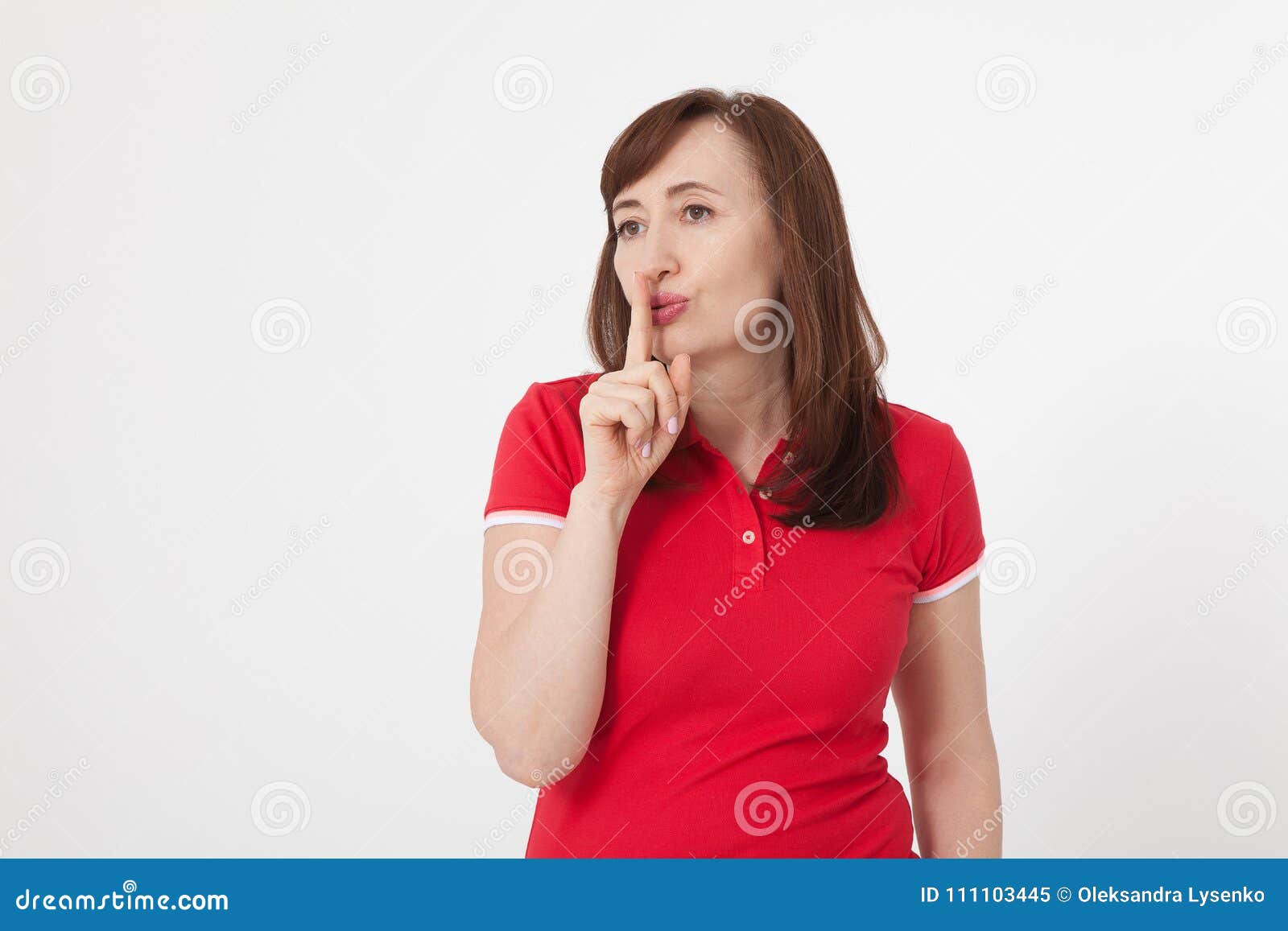 Shh Women`s Secrets Closeup Portrait Of A Woman Showing A Sign Of