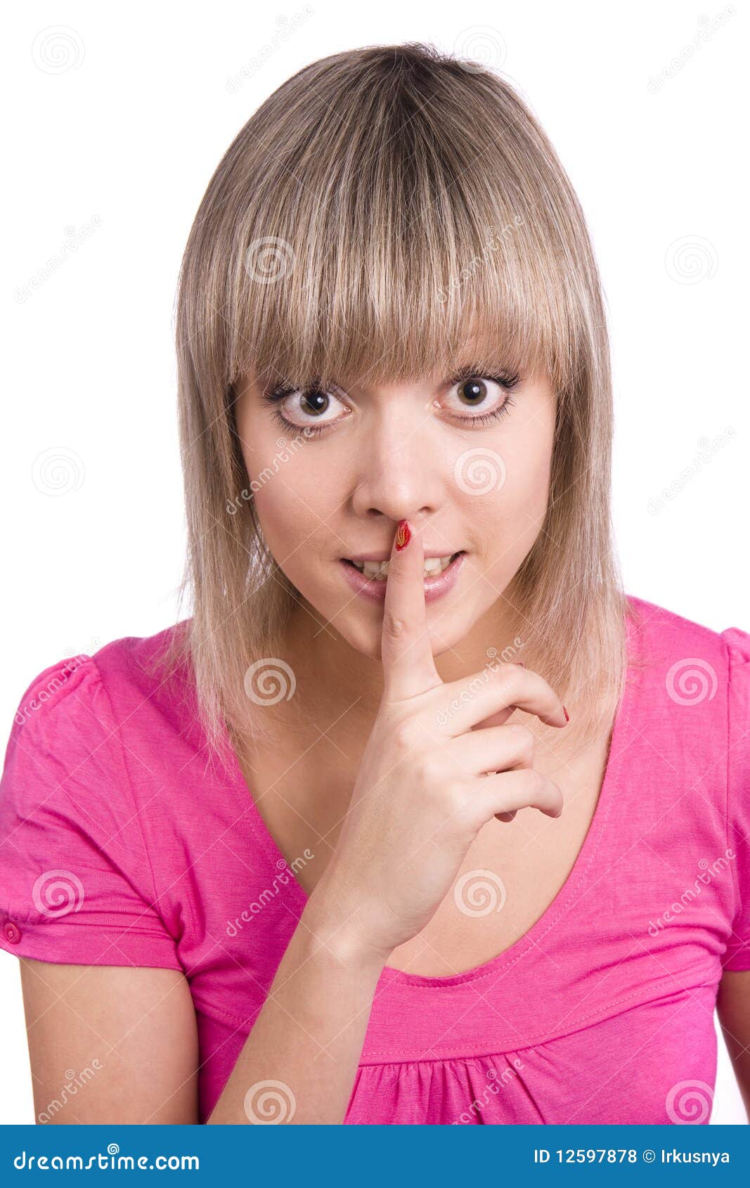 Shhh... Young Woman with Her Finger on Lips. Stock Photo - Image of ...