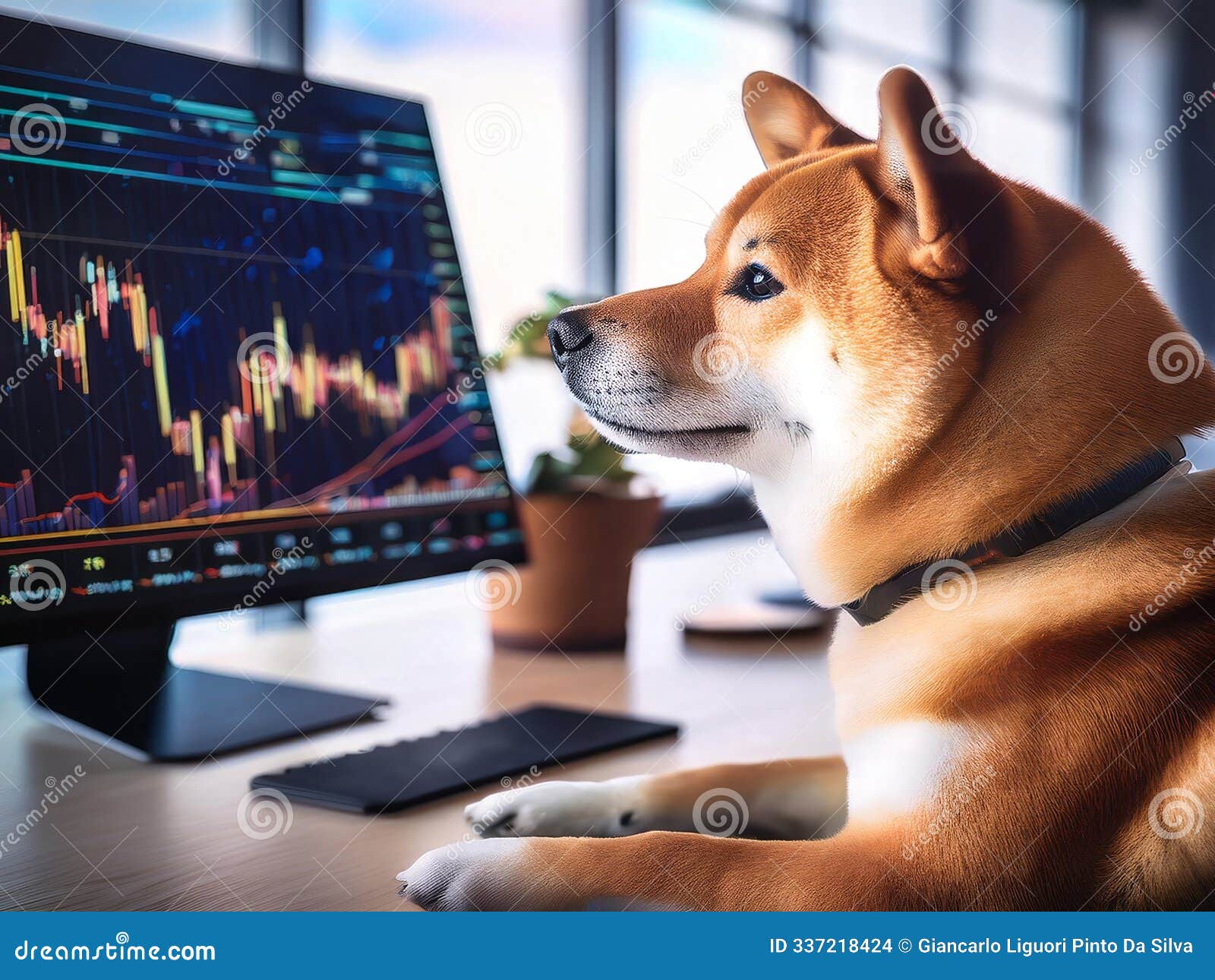 Shiba Inu Dog Looking at Crypto Currency Chart Stock Illustration ...