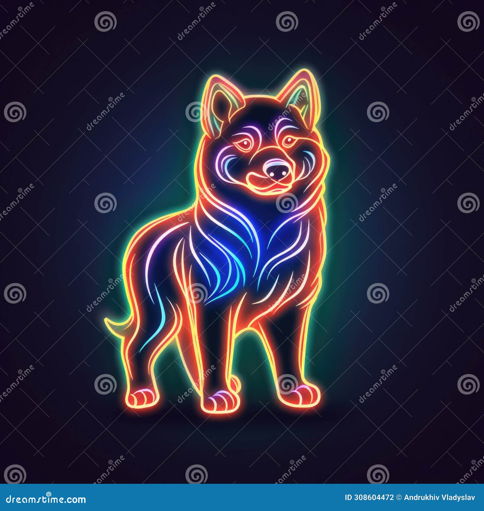 Shiba Inu. Neon Outline Icon with a Light Effect Stock Illustration ...