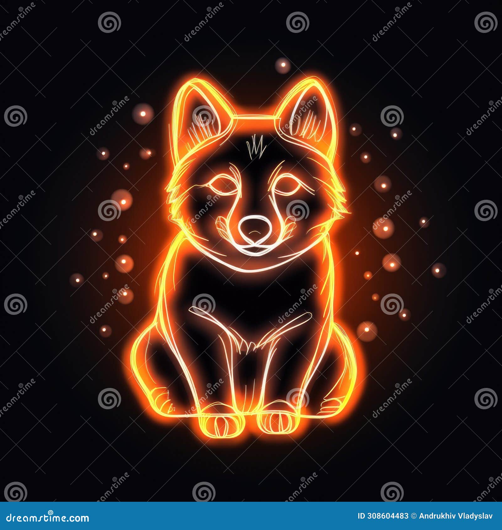 Shiba Inu. Neon Outline Icon with a Light Effect Stock Illustration ...