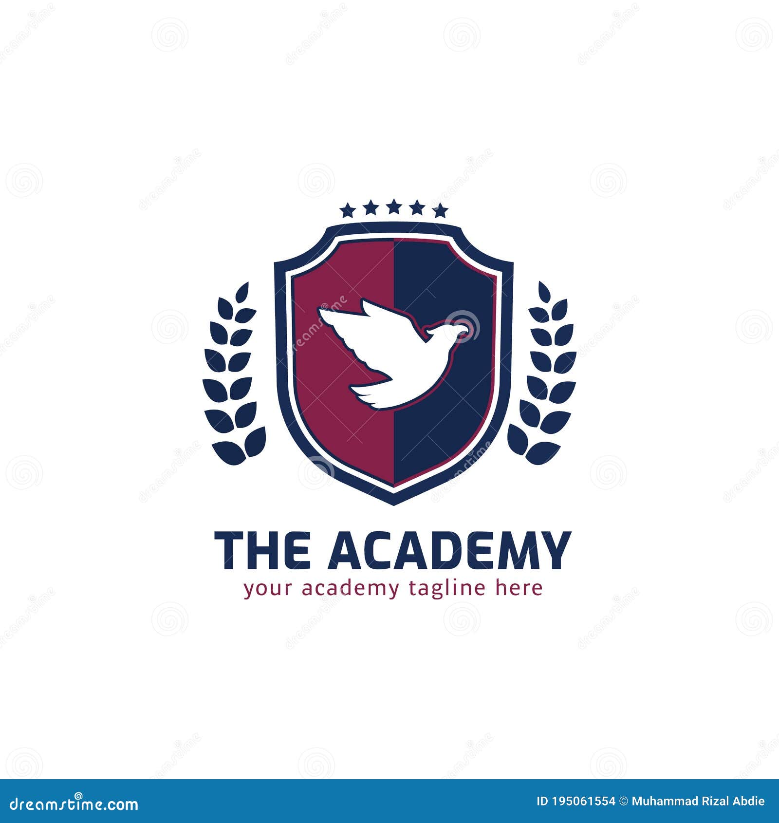 Shield Academy Logo with Flying Eagle, Wreath, and Stars Vector Symbol ...