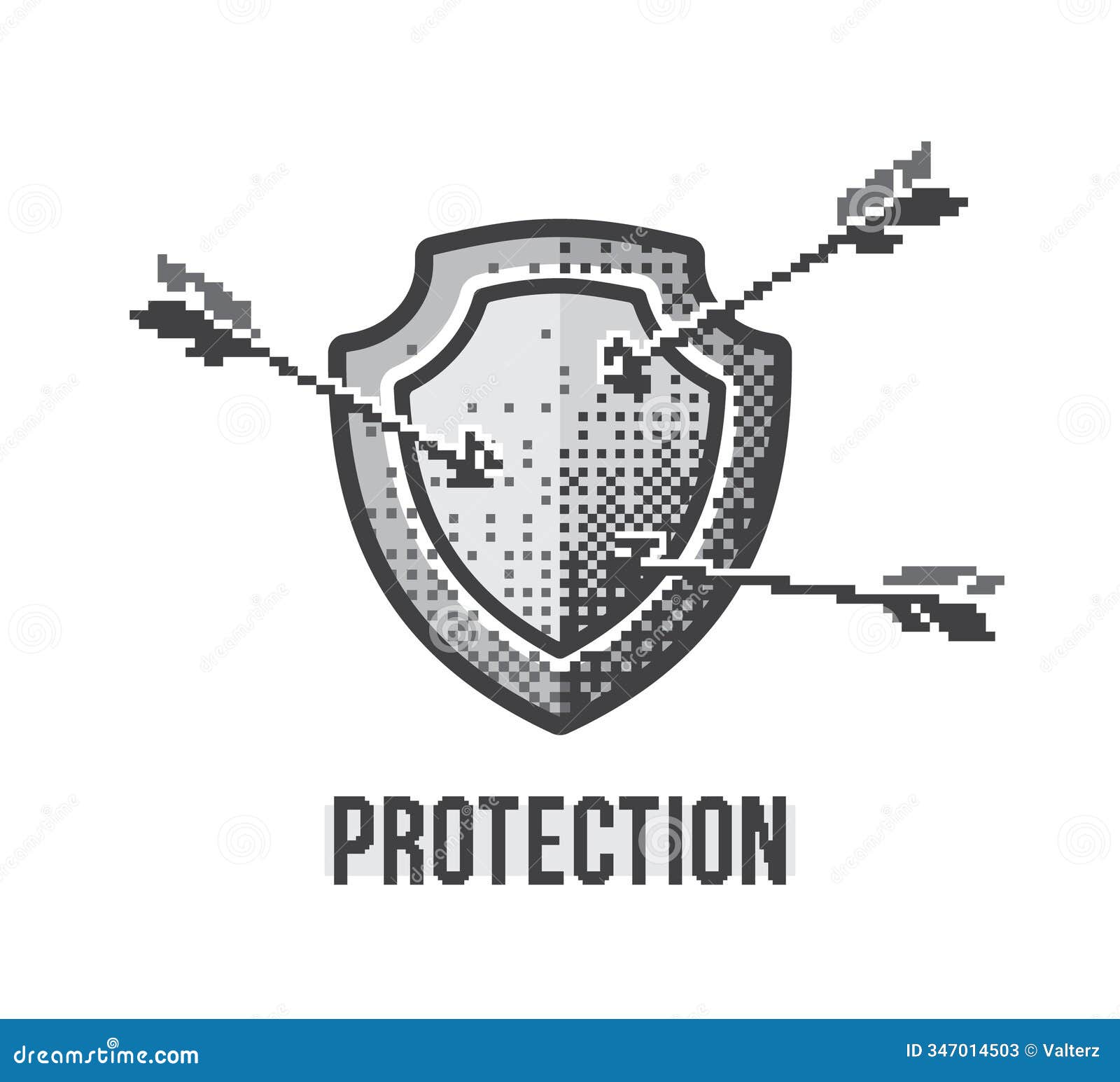 Shield With Arrows. Protection Concept. Pixel Art Vector Illustration ...
