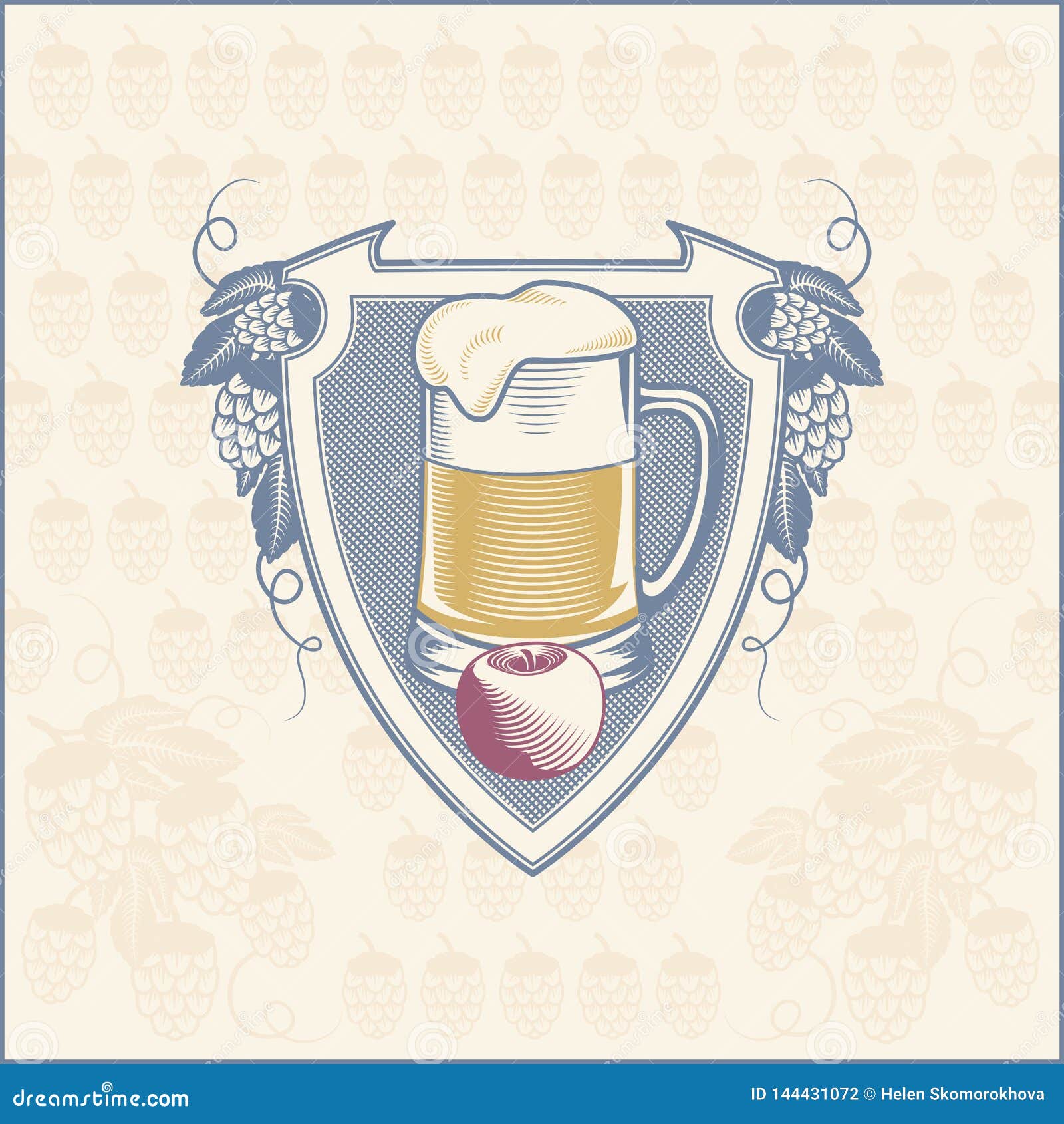 Shield Beer Mug with Hop Branches. Vector Stock Vector - Illustration ...