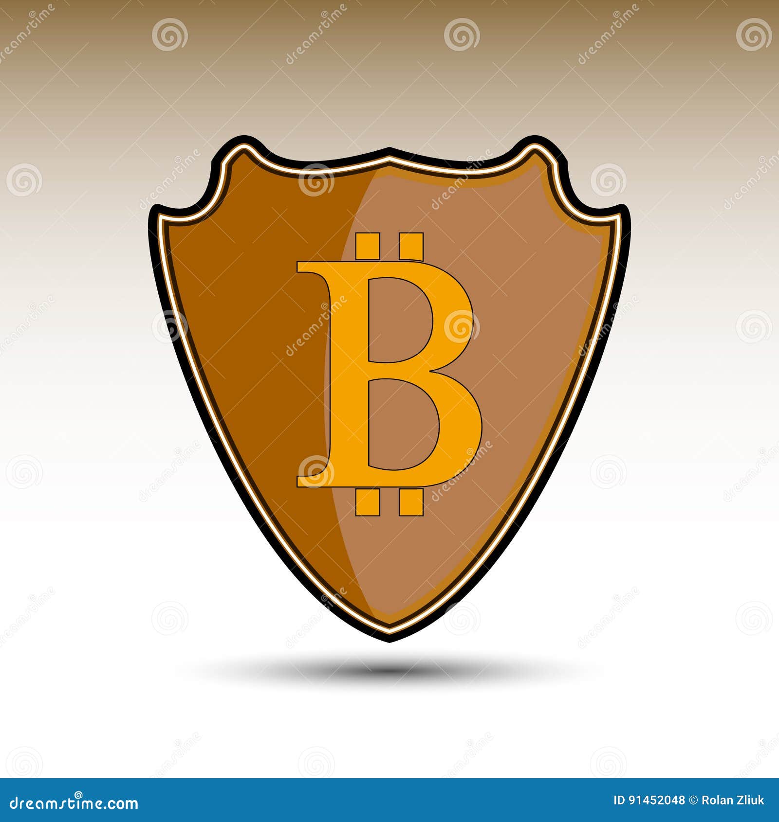 Shield with bitcoin symbol stock vector. Illustration of emblem - 91452048
