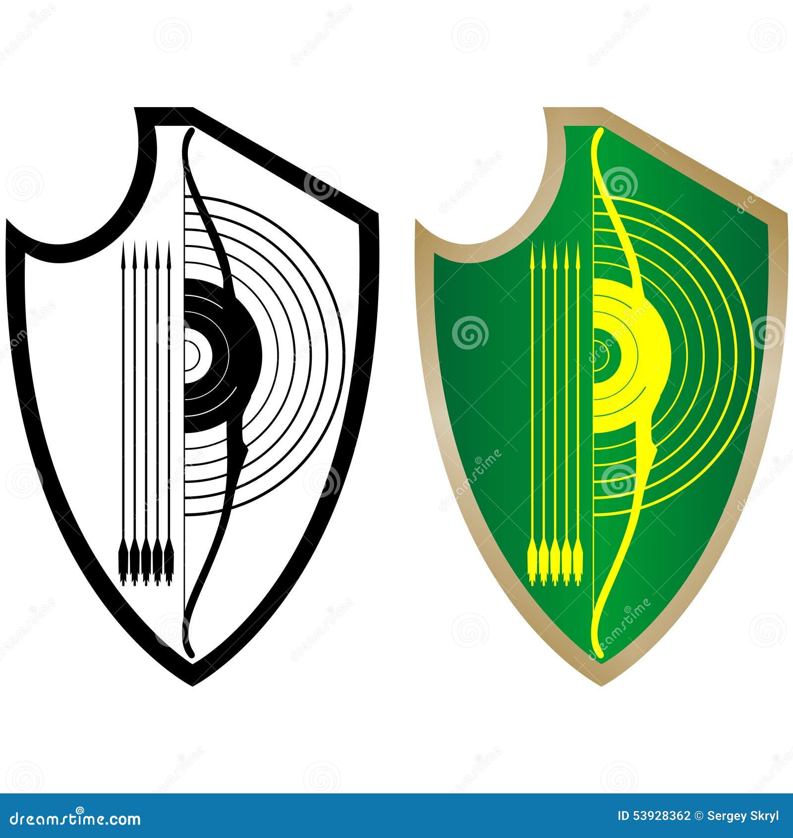 Shield, bow and arrows-1 stock vector. Illustration of weapon - 53928362