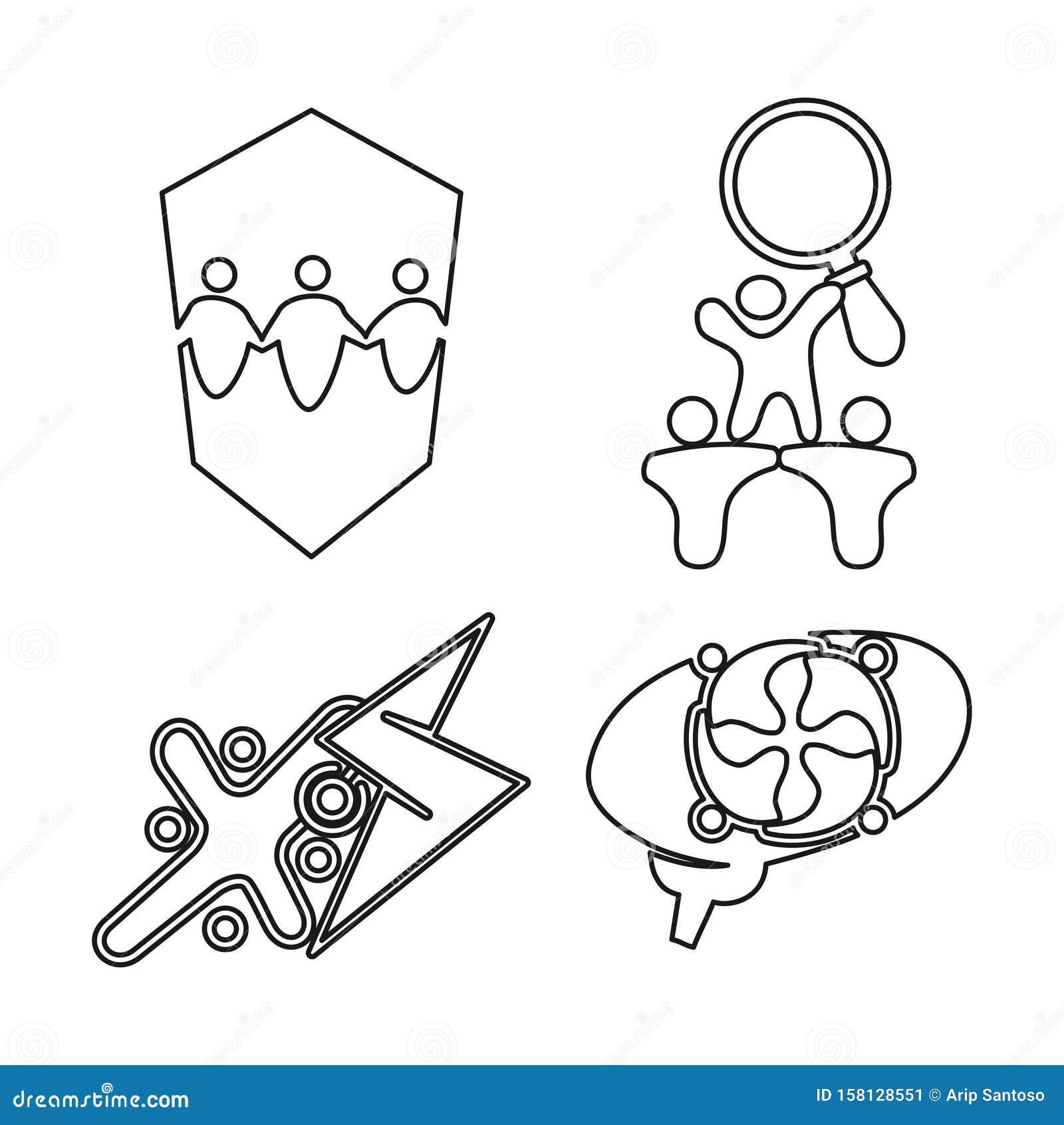 Shield Brain Bolt Commitment Teamwork Together Outline Logo Stock ...