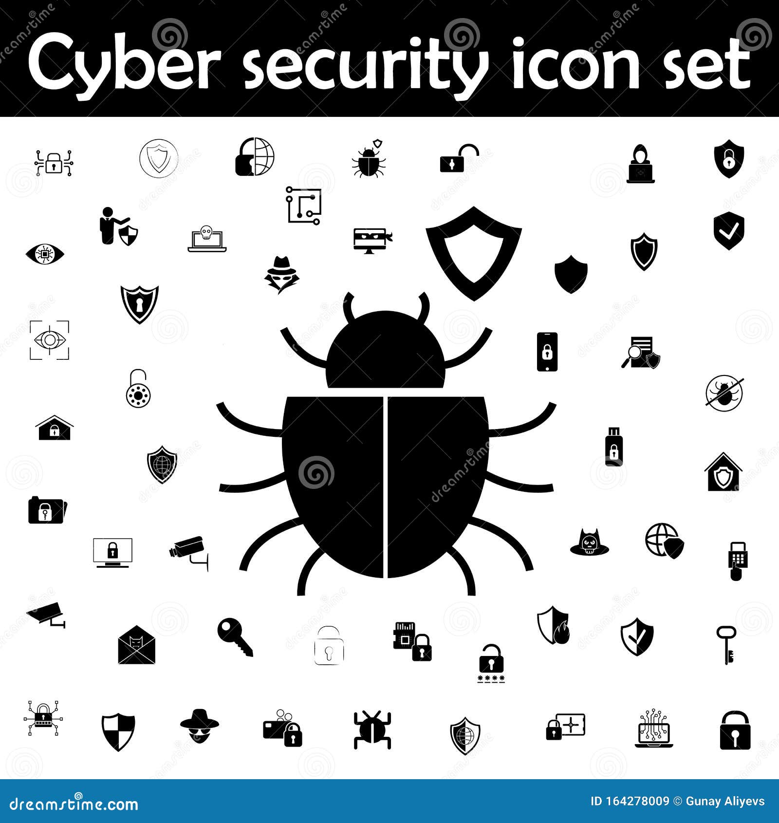 Shield with a Bug Icon. Cyber Security Icons Universal Set for Web and ...