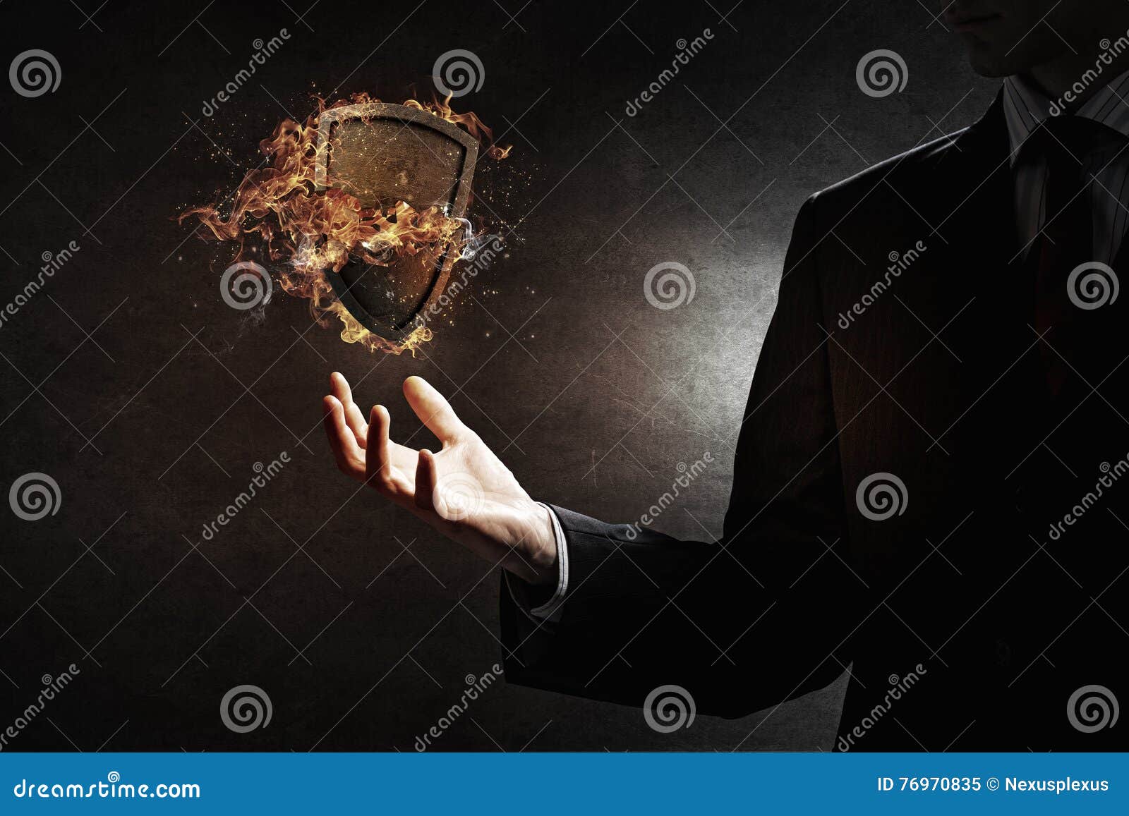 Shield Burning in Fire . Mixed Media Stock Image - Image of layer ...