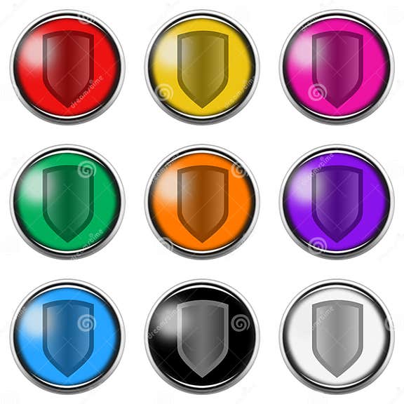 Shield Button Icon Set Isolated on White with Clipping Path 3d ...