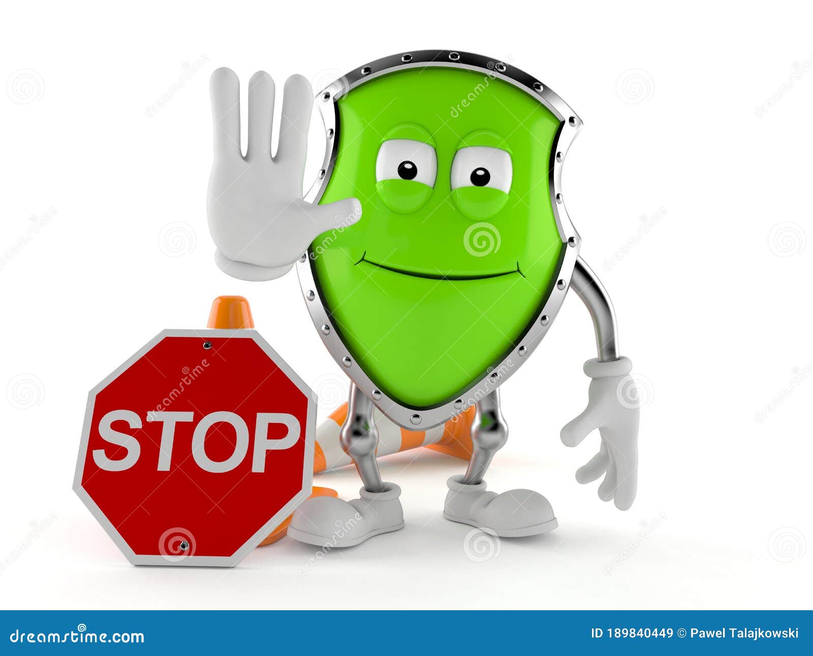 Shield Character Making Stop Gesture Stock Illustration - Illustration ...