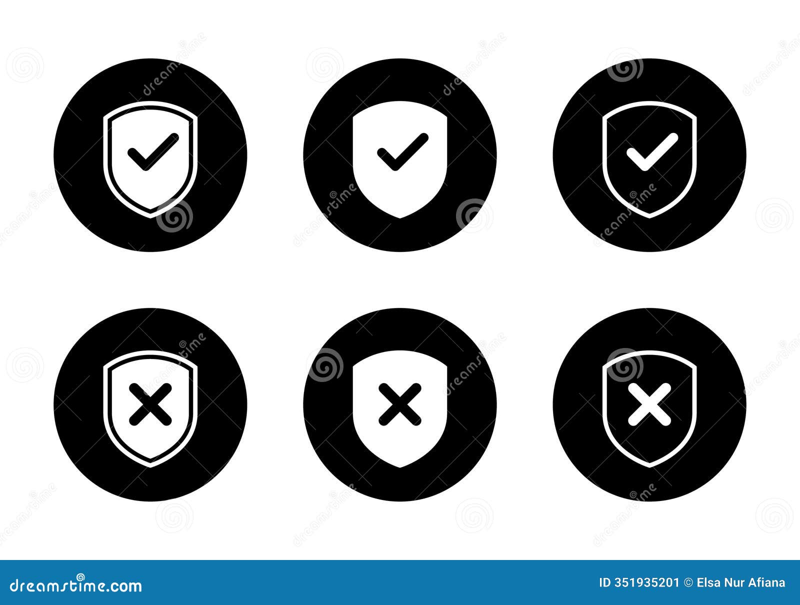 Shield Check Cross Mark Icon Set Collection on Black Circle Stock ...