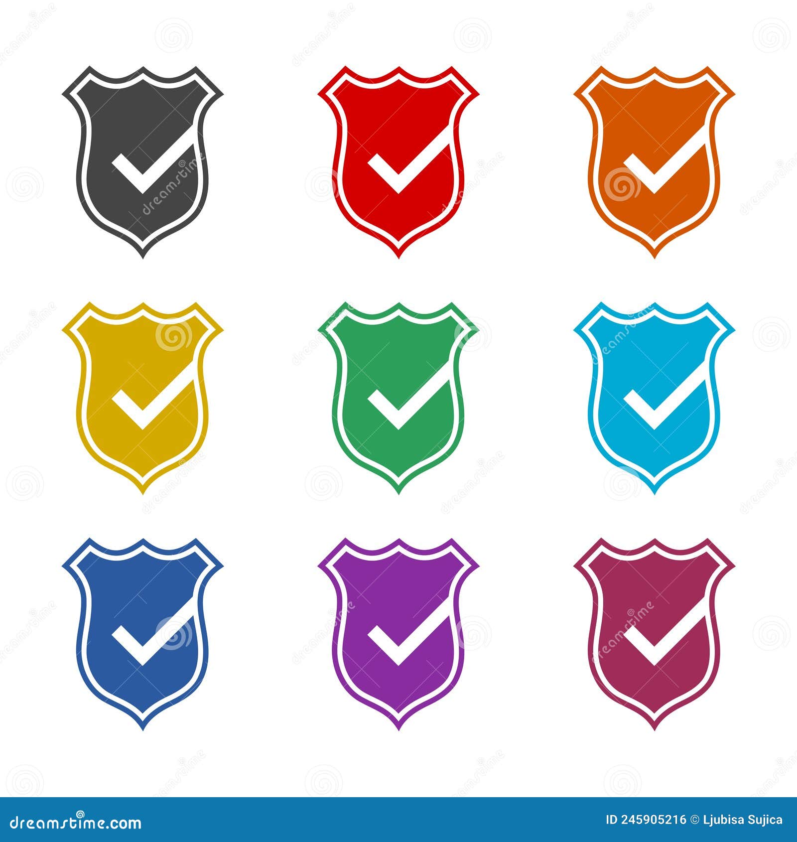 Shield with Check Mark Icon Color Set Stock Vector - Illustration of ...