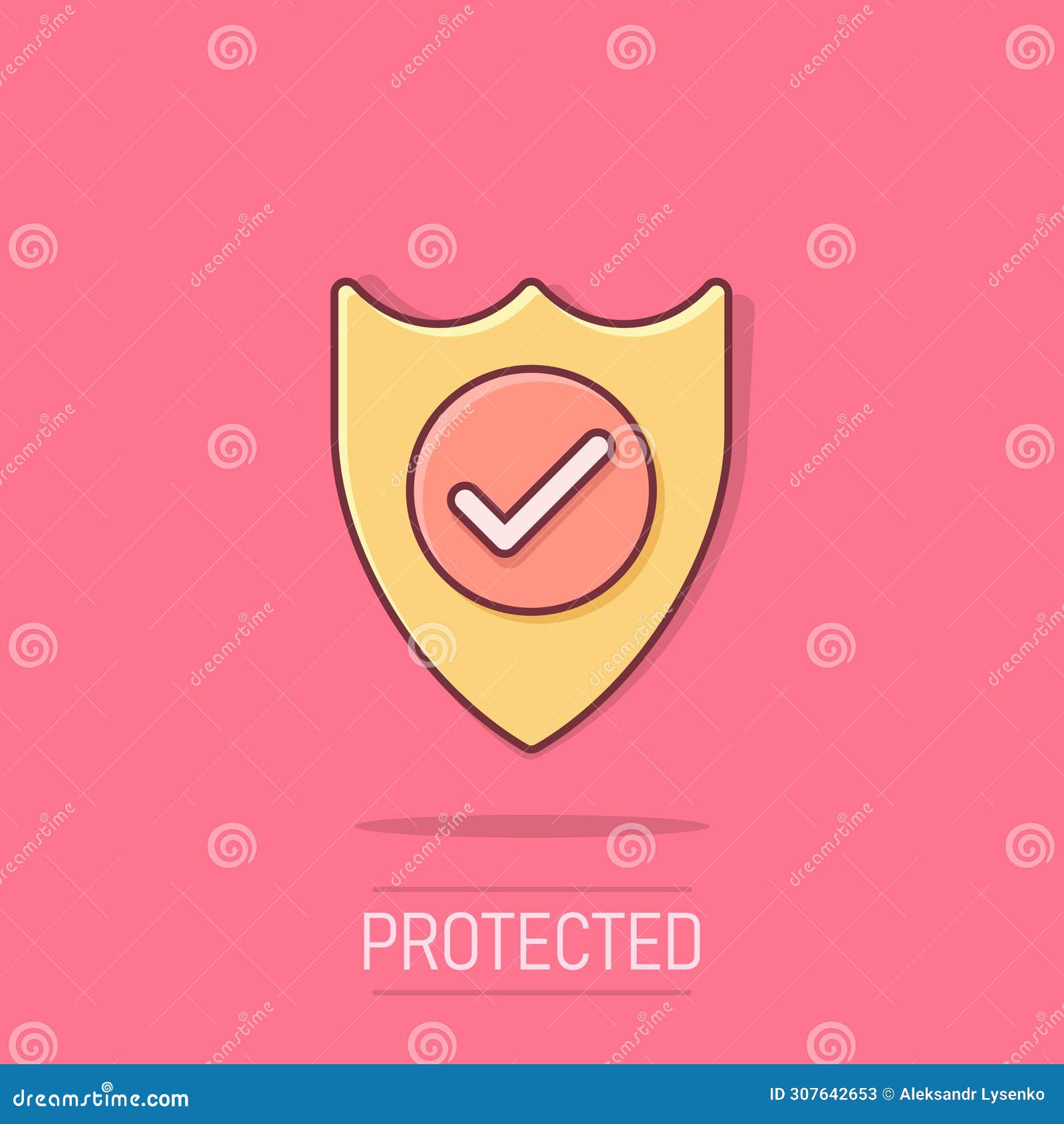 Shield with Check Mark Icon in Comic Style. Protect Cartoon Vector ...