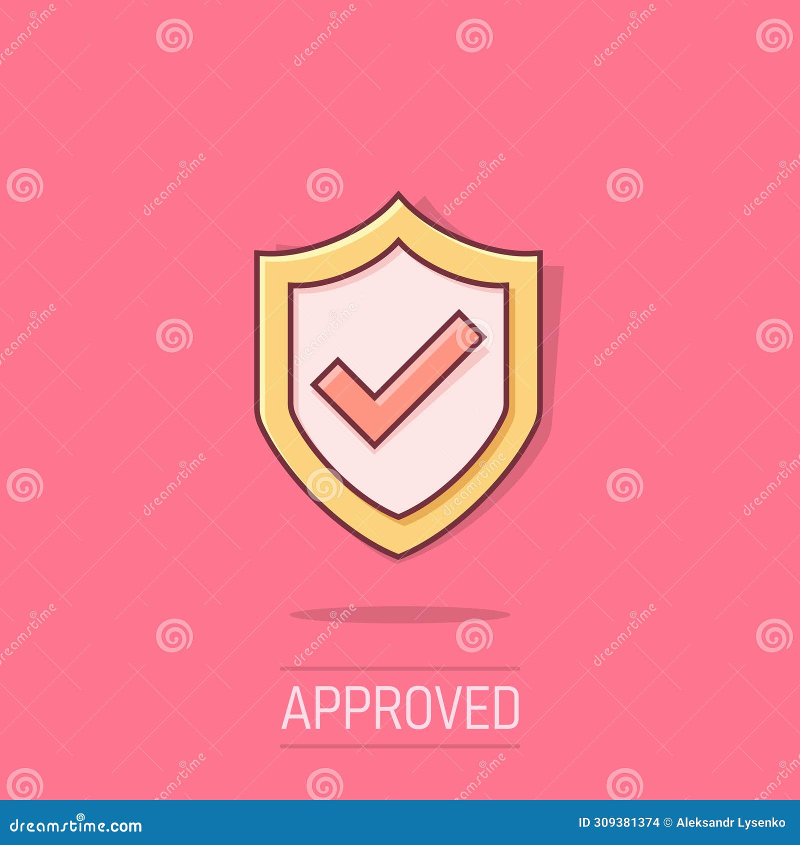 Shield with Check Mark Icon in Comic Style. Protect Cartoon Vector ...