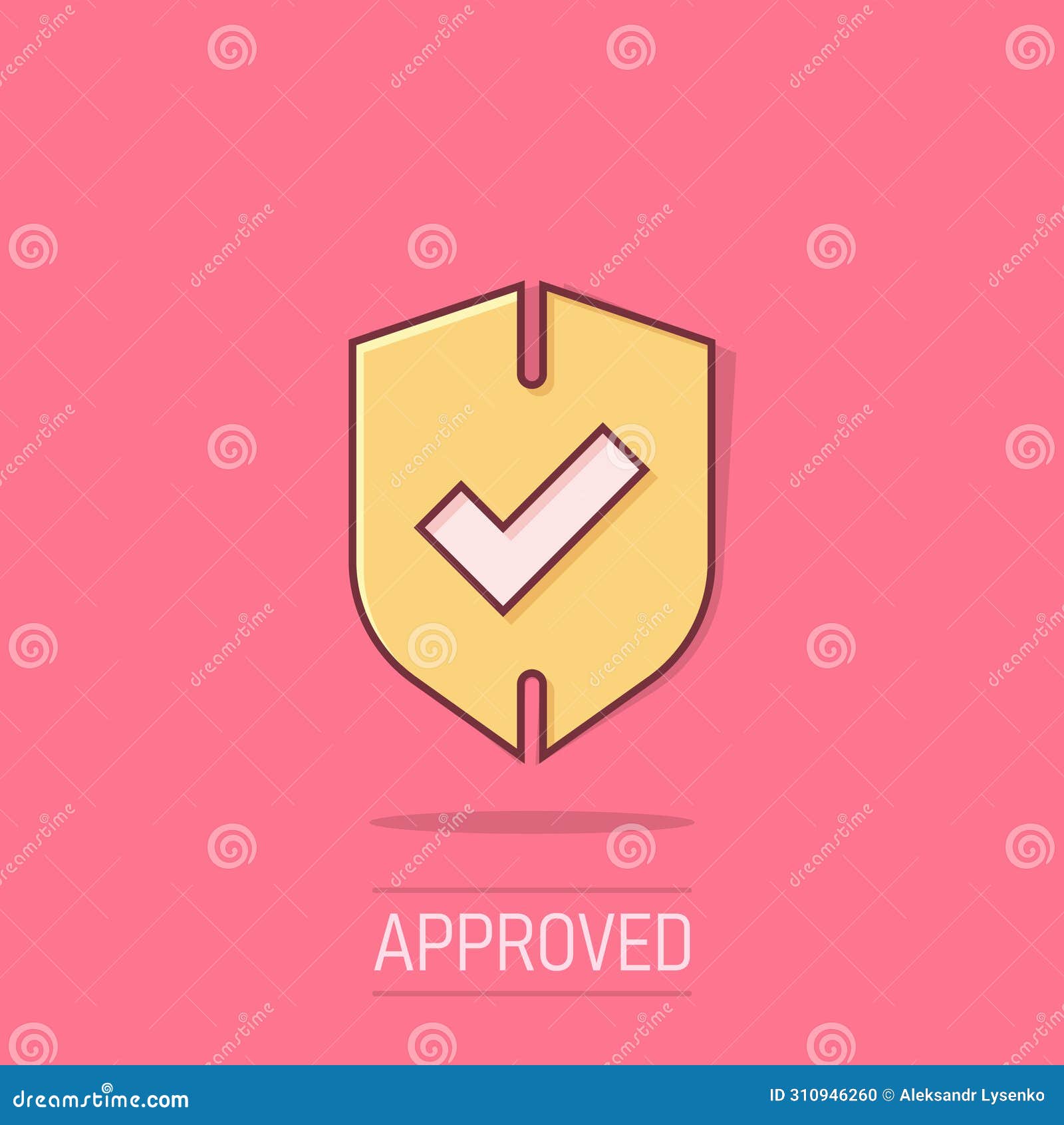 Shield with Check Mark Icon in Comic Style. Protect Cartoon Vector ...