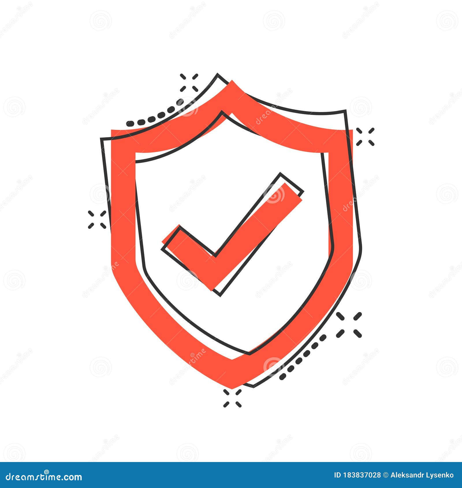 Shield with Check Mark Icon in Comic Style. Protect Cartoon Vector ...
