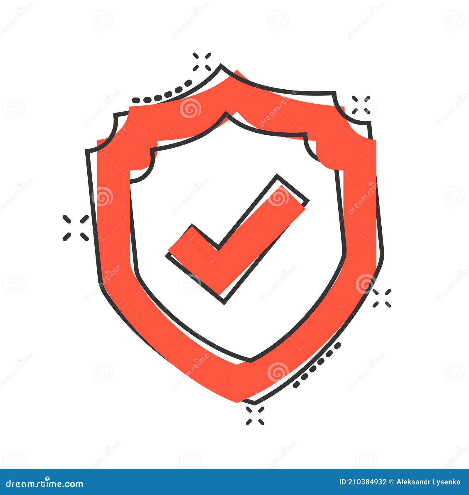 Shield with Check Mark Icon in Comic Style. Protect Cartoon Vector ...