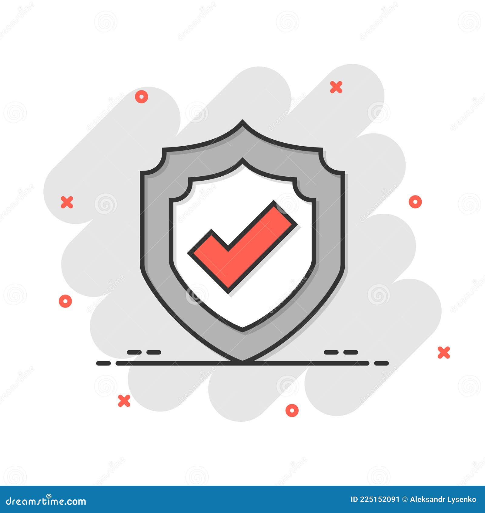 Shield with Check Mark Icon in Comic Style. Protect Cartoon Vector ...