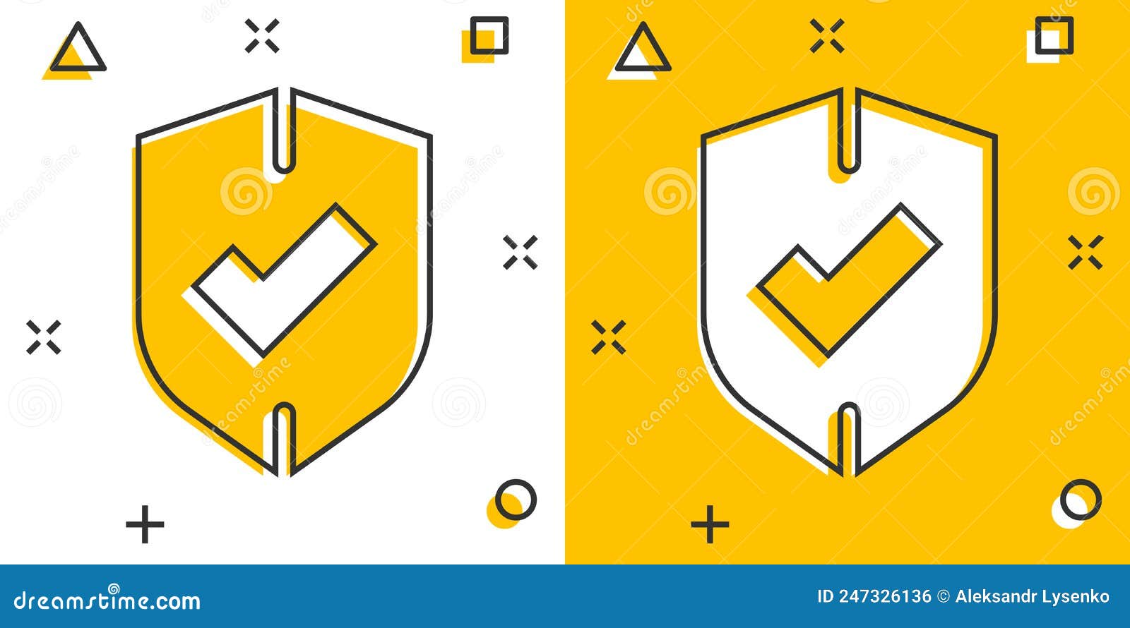 Shield with Check Mark Icon in Comic Style. Protect Cartoon Vector ...