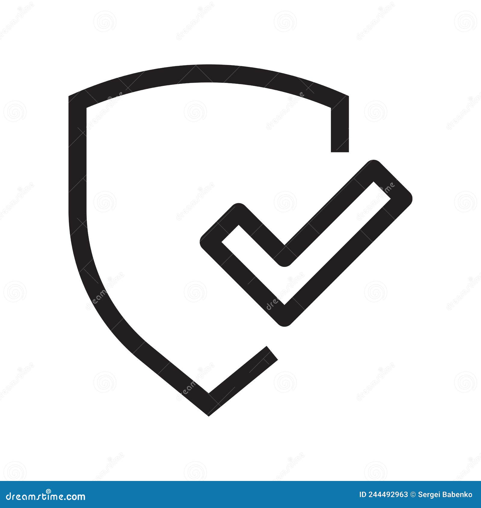 Shield and Check Mark Icon in Outline Style on White Background. Stock ...