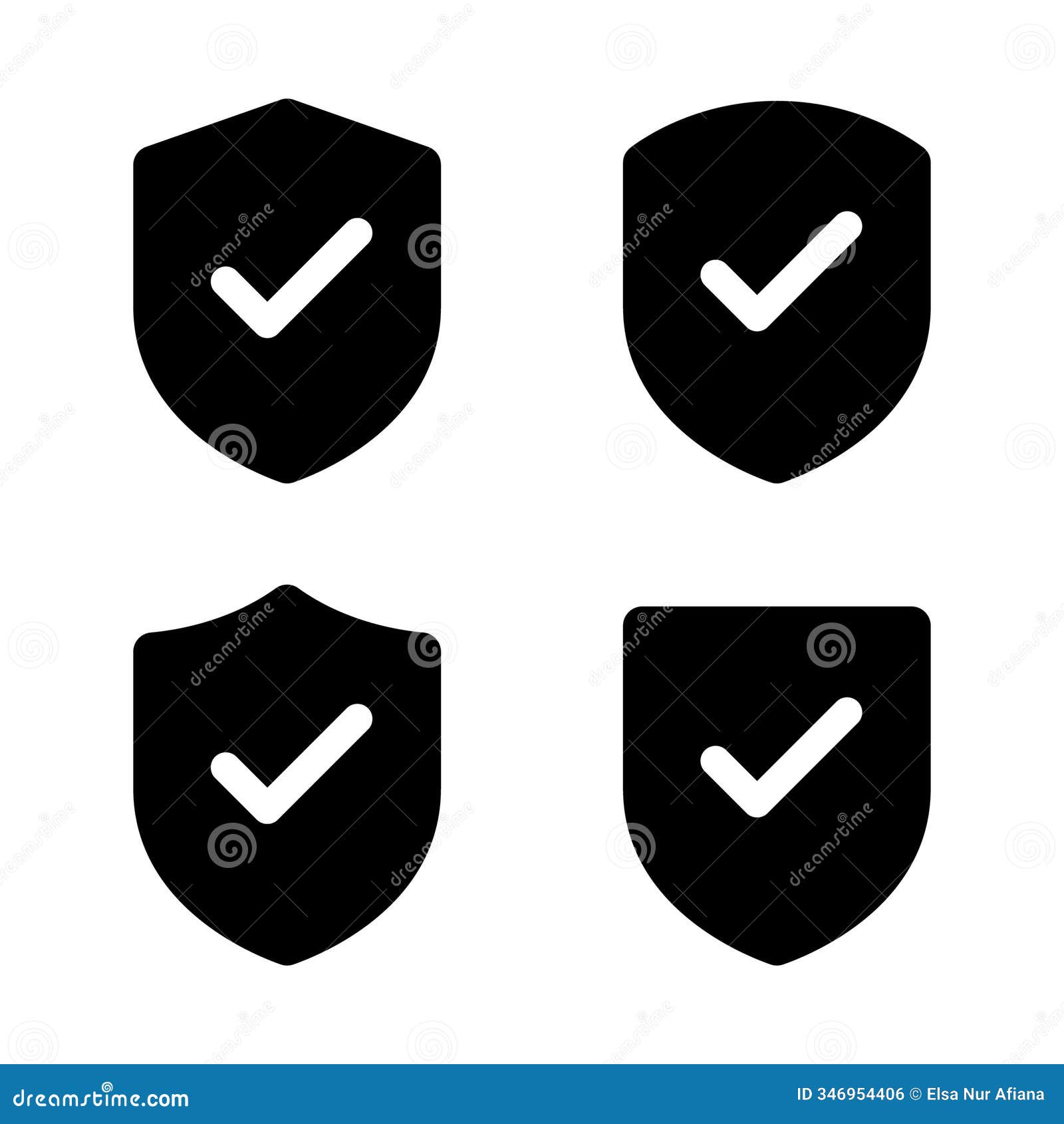 Shield with Check Mark Icon Set. Defense, Security with Checkmark Sign ...