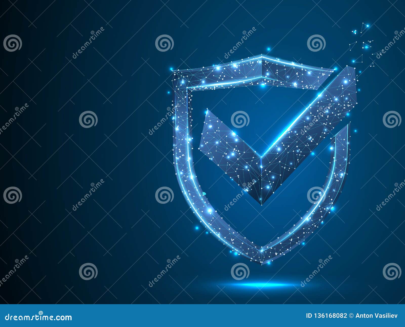 Shield with Check Mark. Network Security, Safety, Privacy. Neon Shield ...