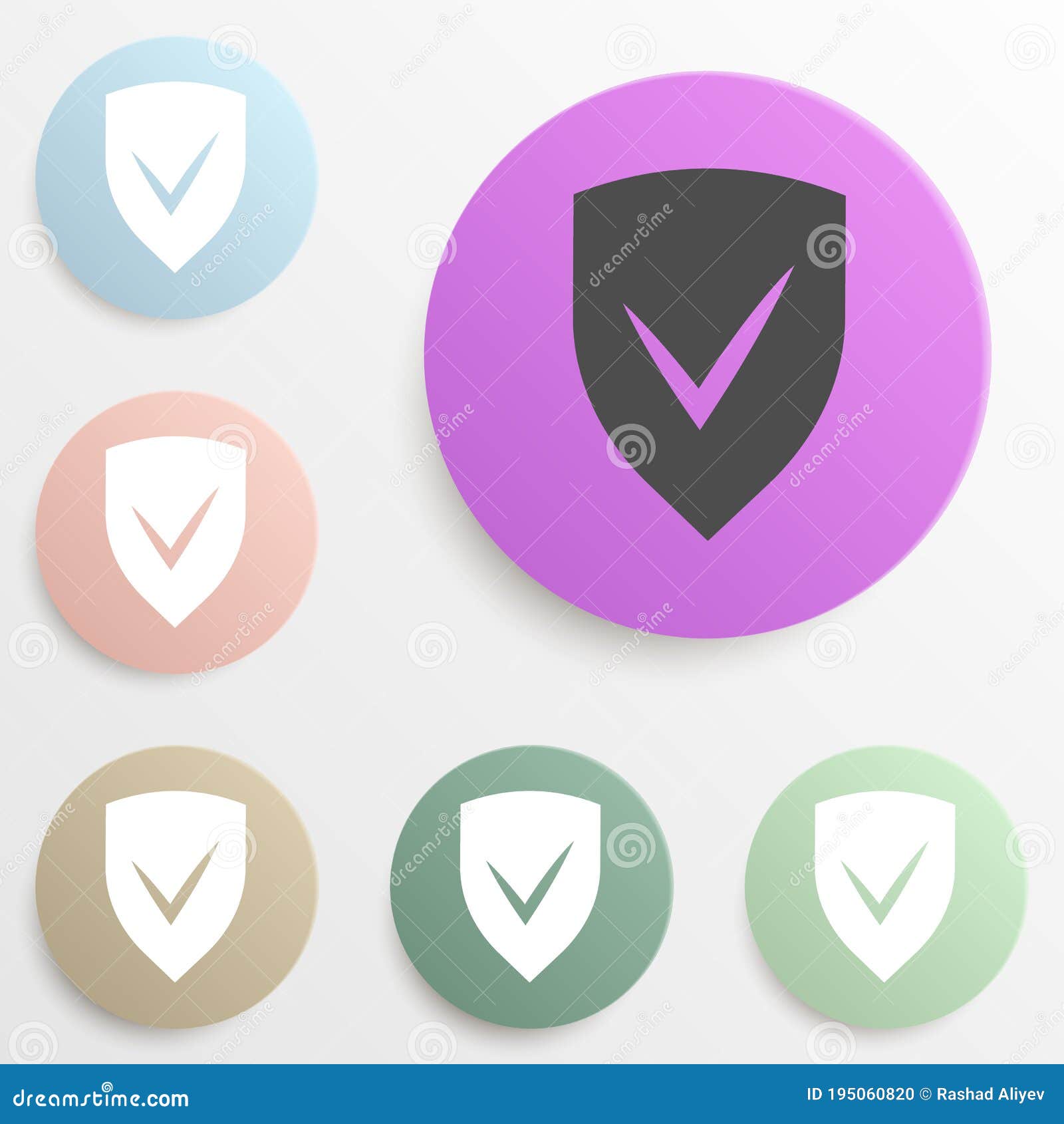 Shield and Checked Badge Color Set. Simple Glyph, Flat Vector of Web ...