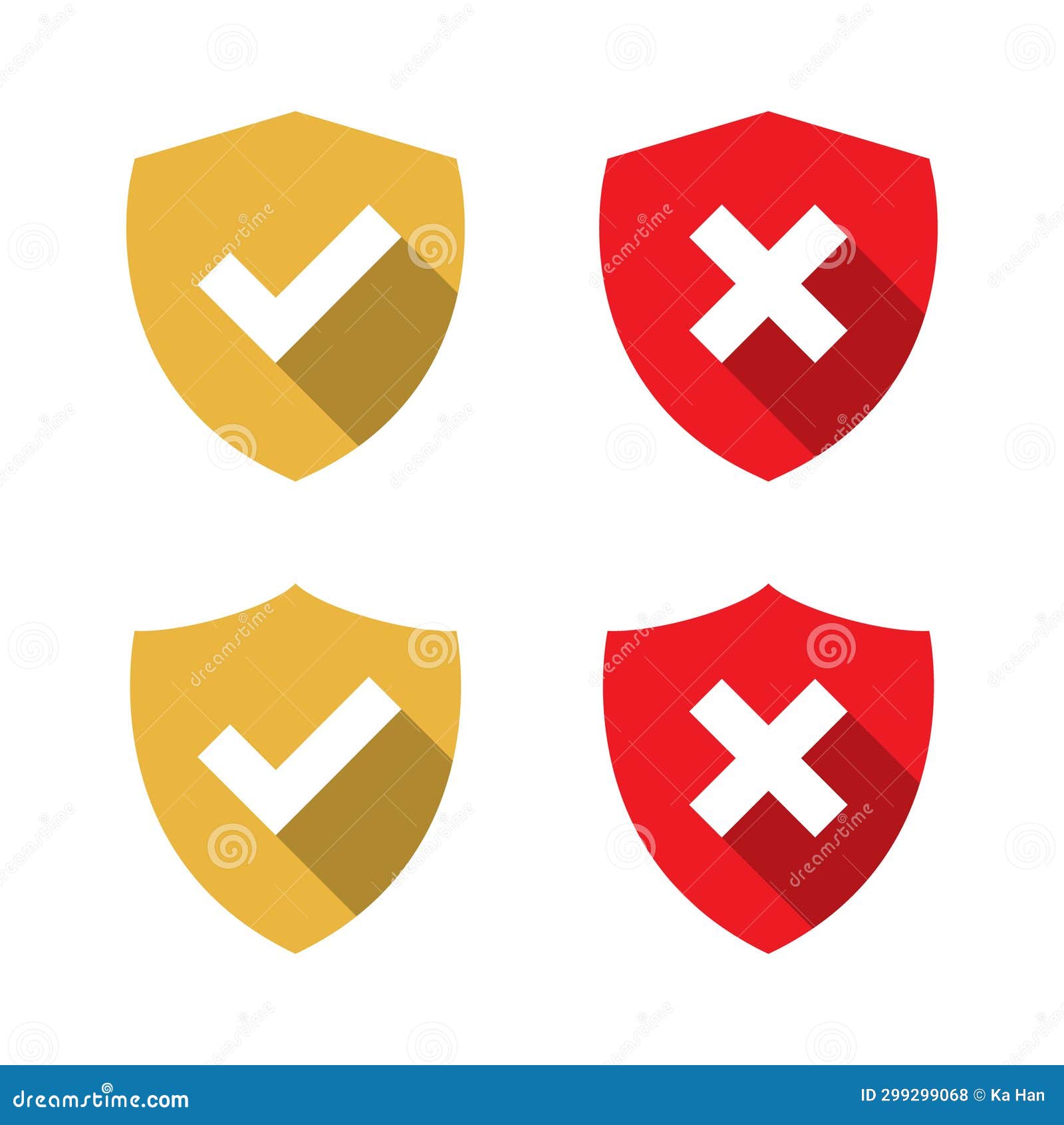 Shield Checkmark and Cross Icon Vector with Long Shadow Stock Vector ...
