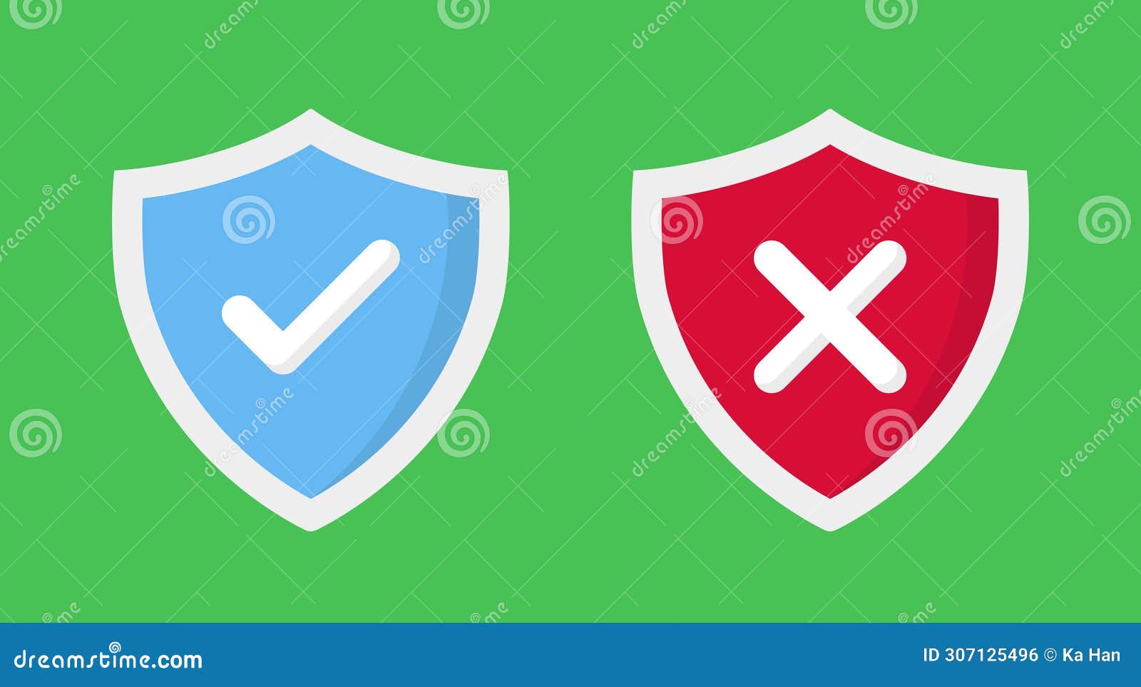 Shield with Checkmark and X Cross Icon Vector. Safety and Danger ...