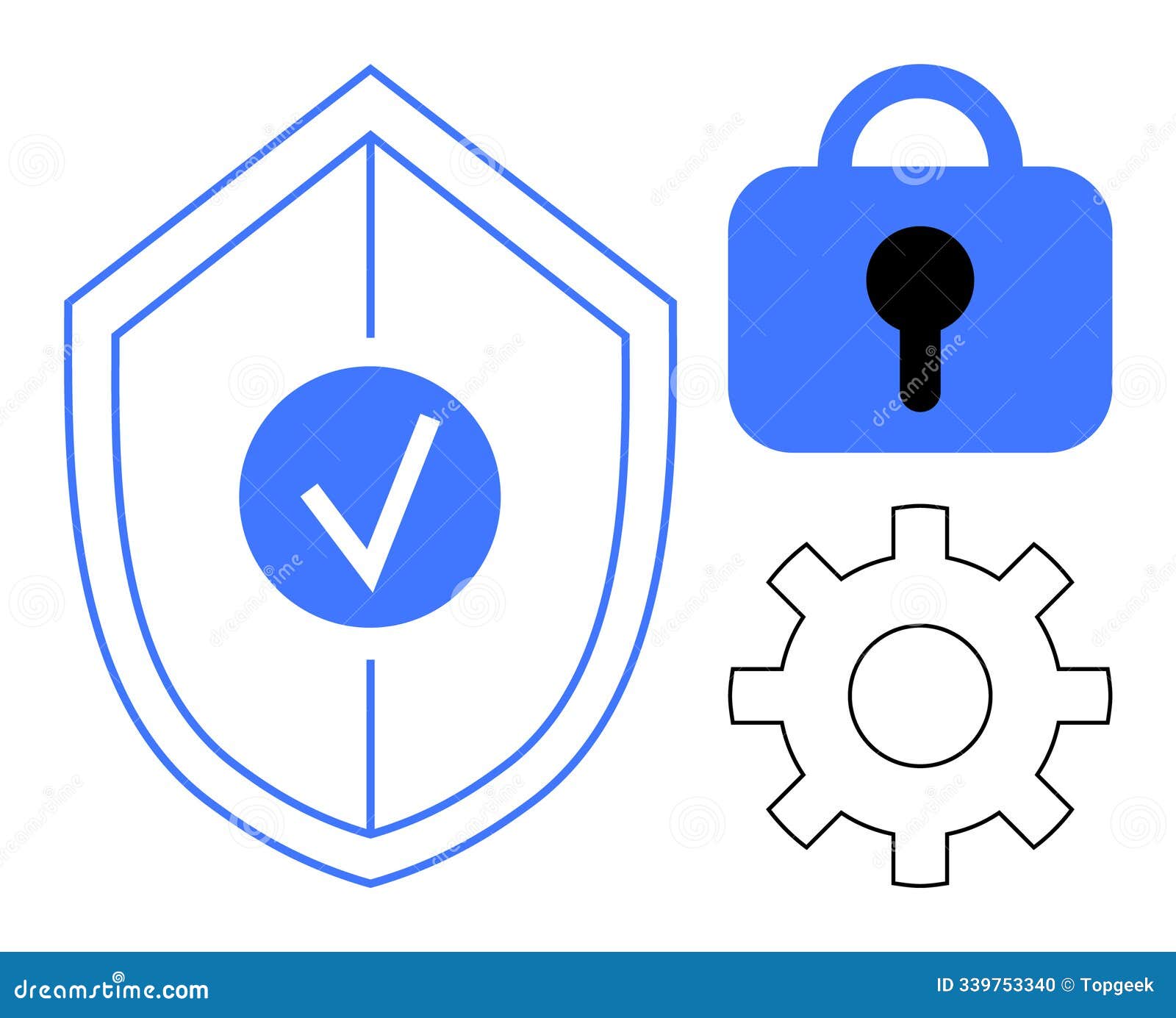 Shield with Checkmark Lock and Gear Symbols Representing Security and ...