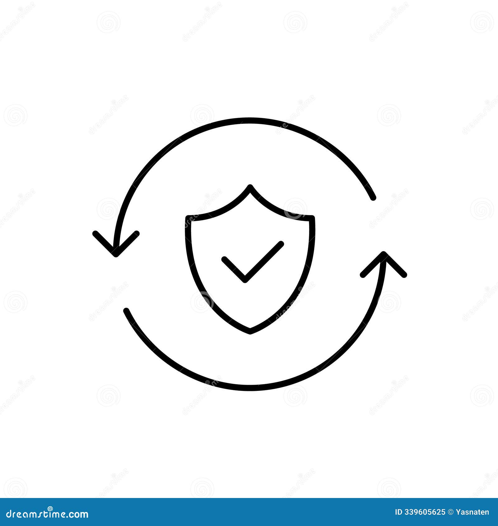 Shield with Checkmark in Renew Arrows. Ongoing Reliable Safety ...