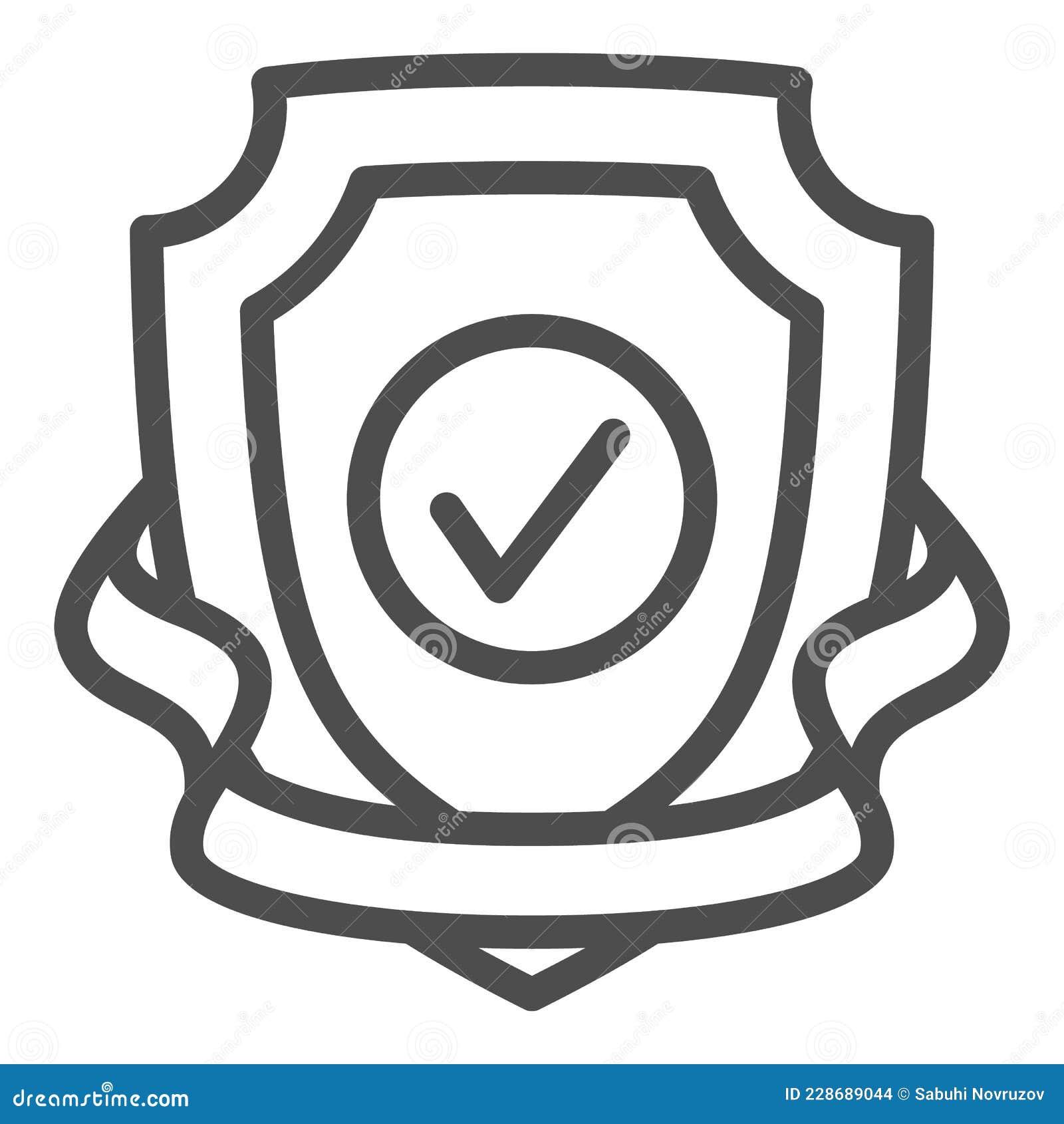 Shield, Checkmark, Ribbon, Protection Line Icon, Security Concept ...