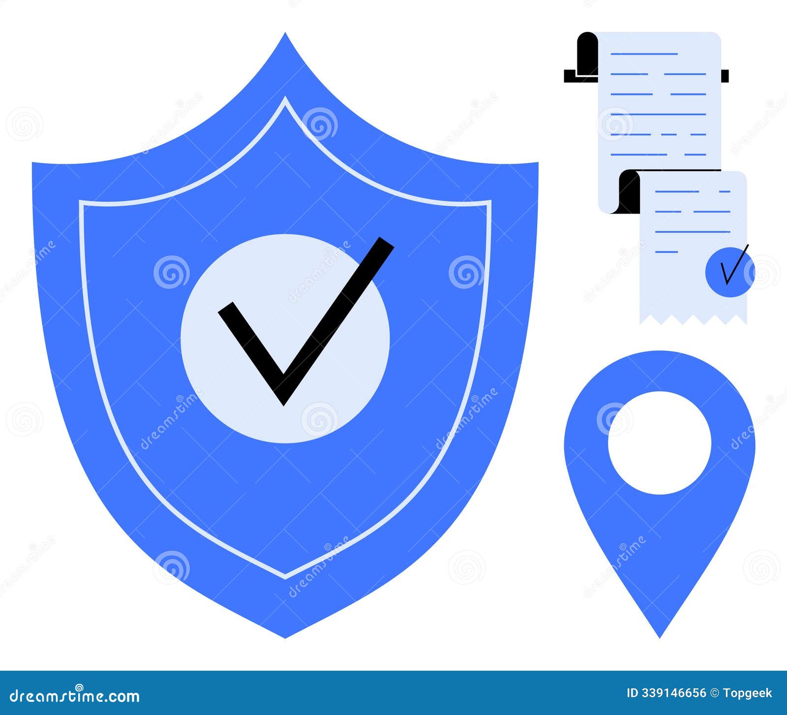 Shield with Checkmark Symbol, Documents, and Location Marker Explaining ...