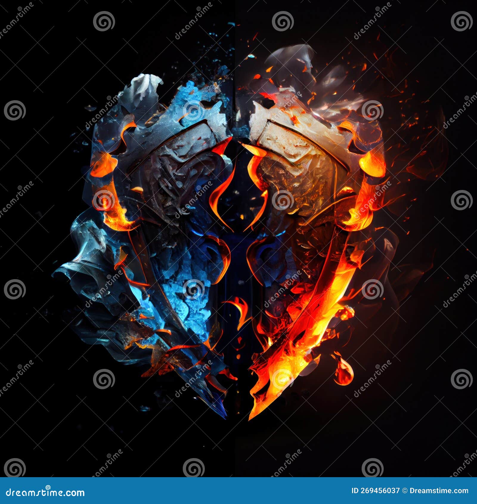 A Shield in the Clash of Ice and Fire on Black Background. Stock ...