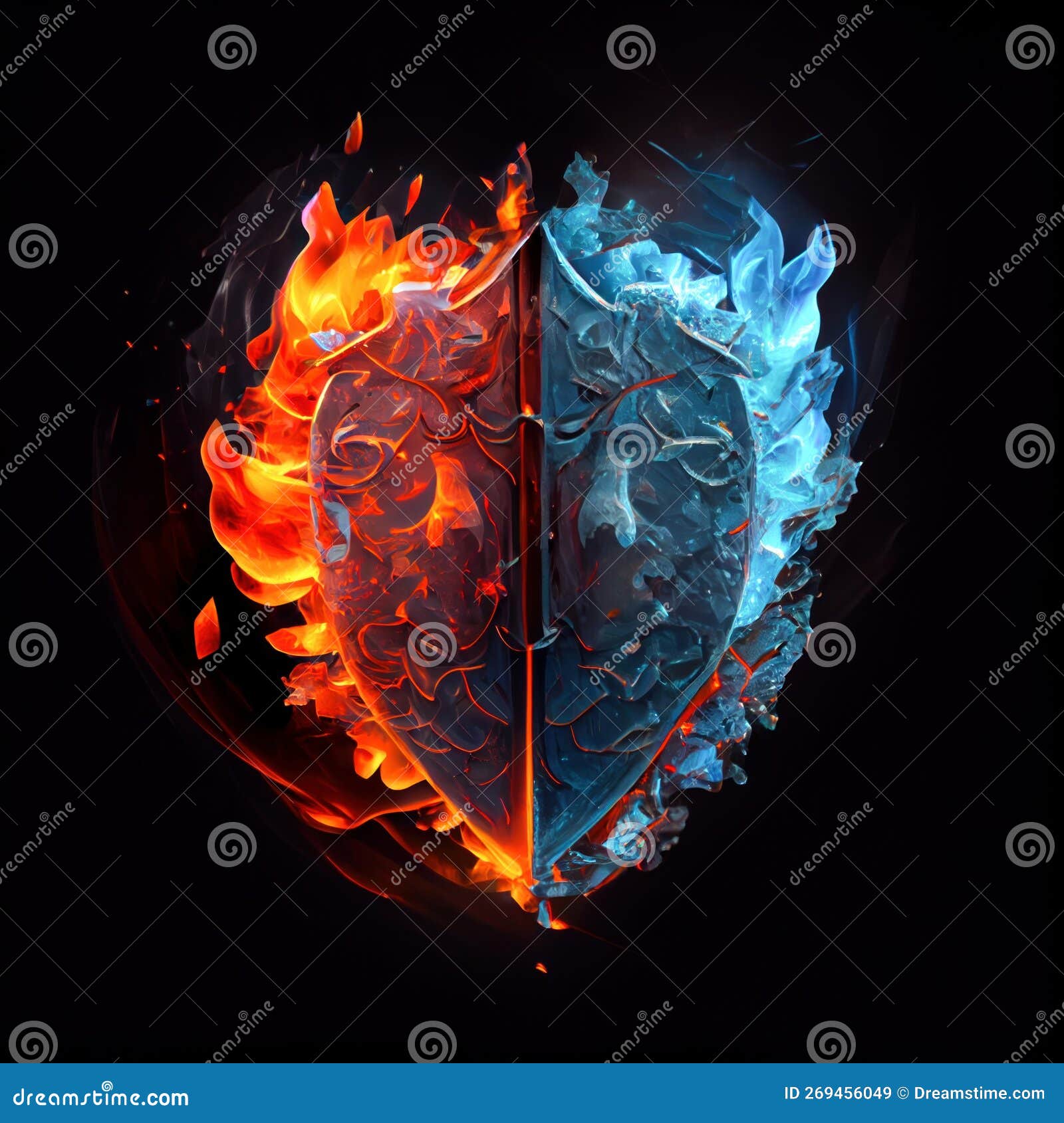 A Shield in the Clash of Ice and Fire on Black Background. Stock ...