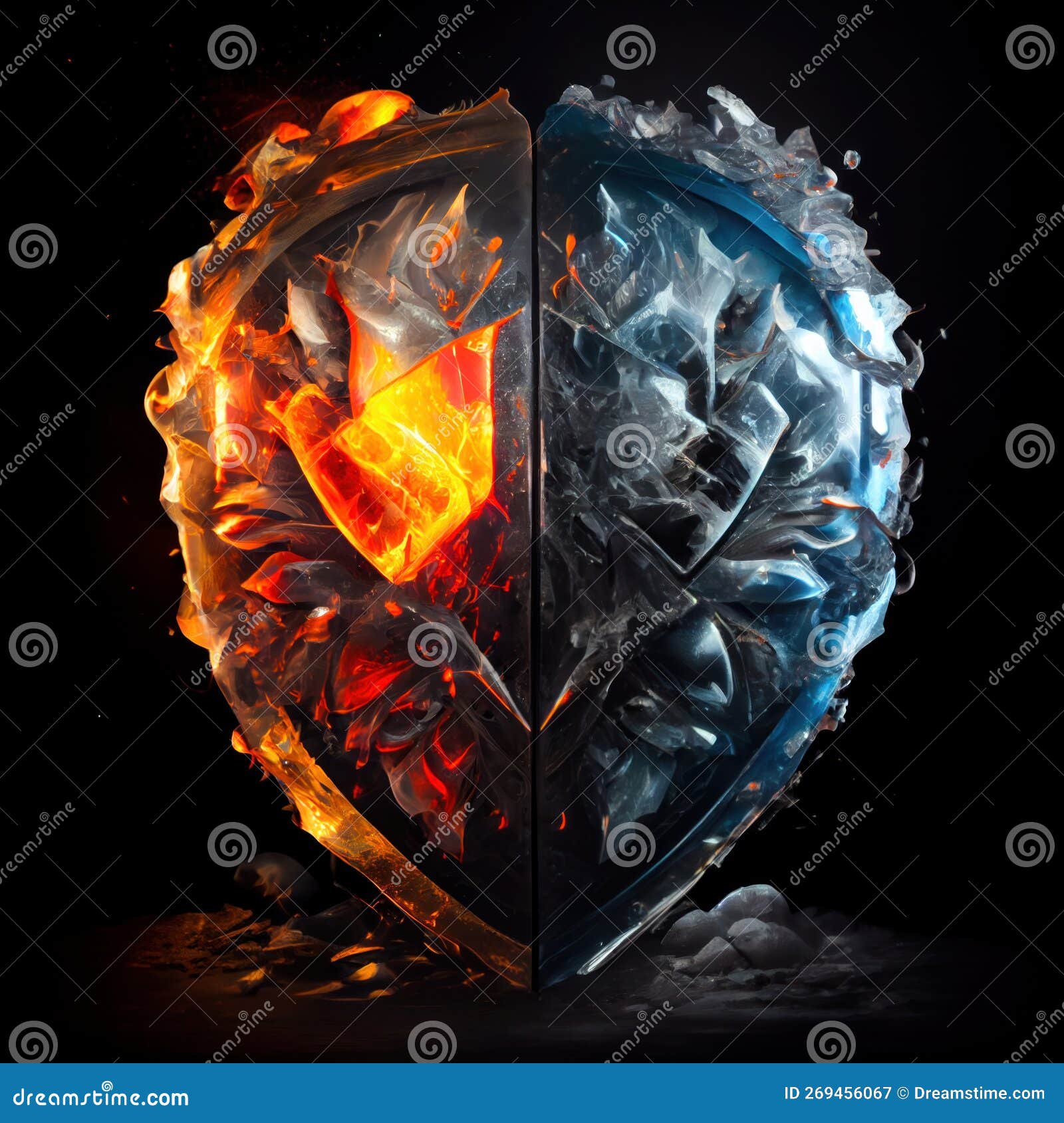 A Shield in the Clash of Ice and Fire on Black Background. Stock ...