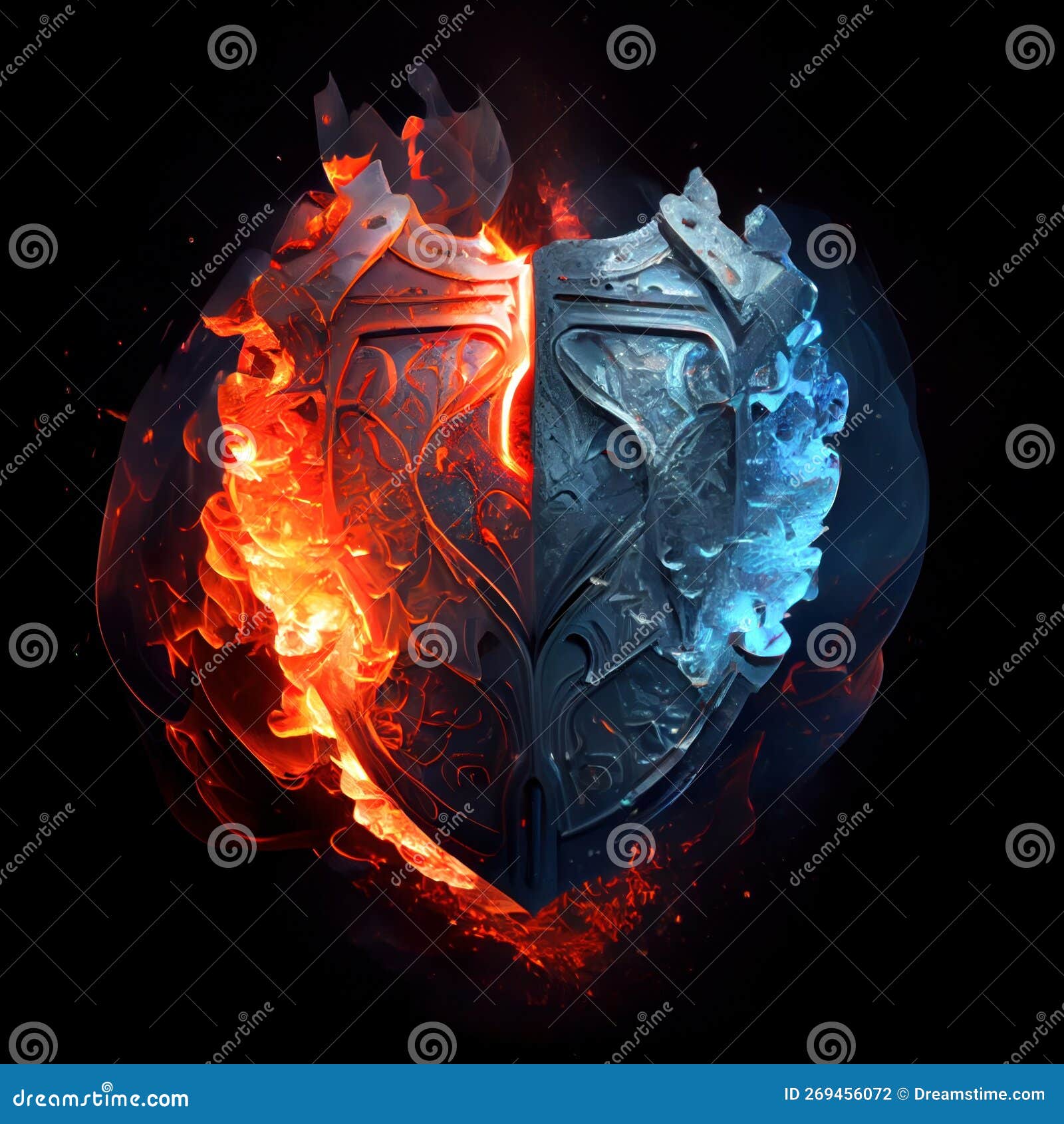 A Shield in the Clash of Ice and Fire on Black Background. Stock ...