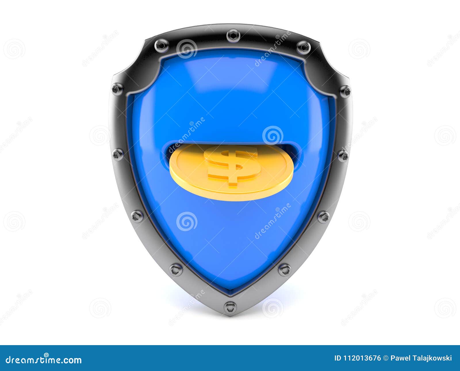 Shield with coin stock illustration. Illustration of metal - 112013676
